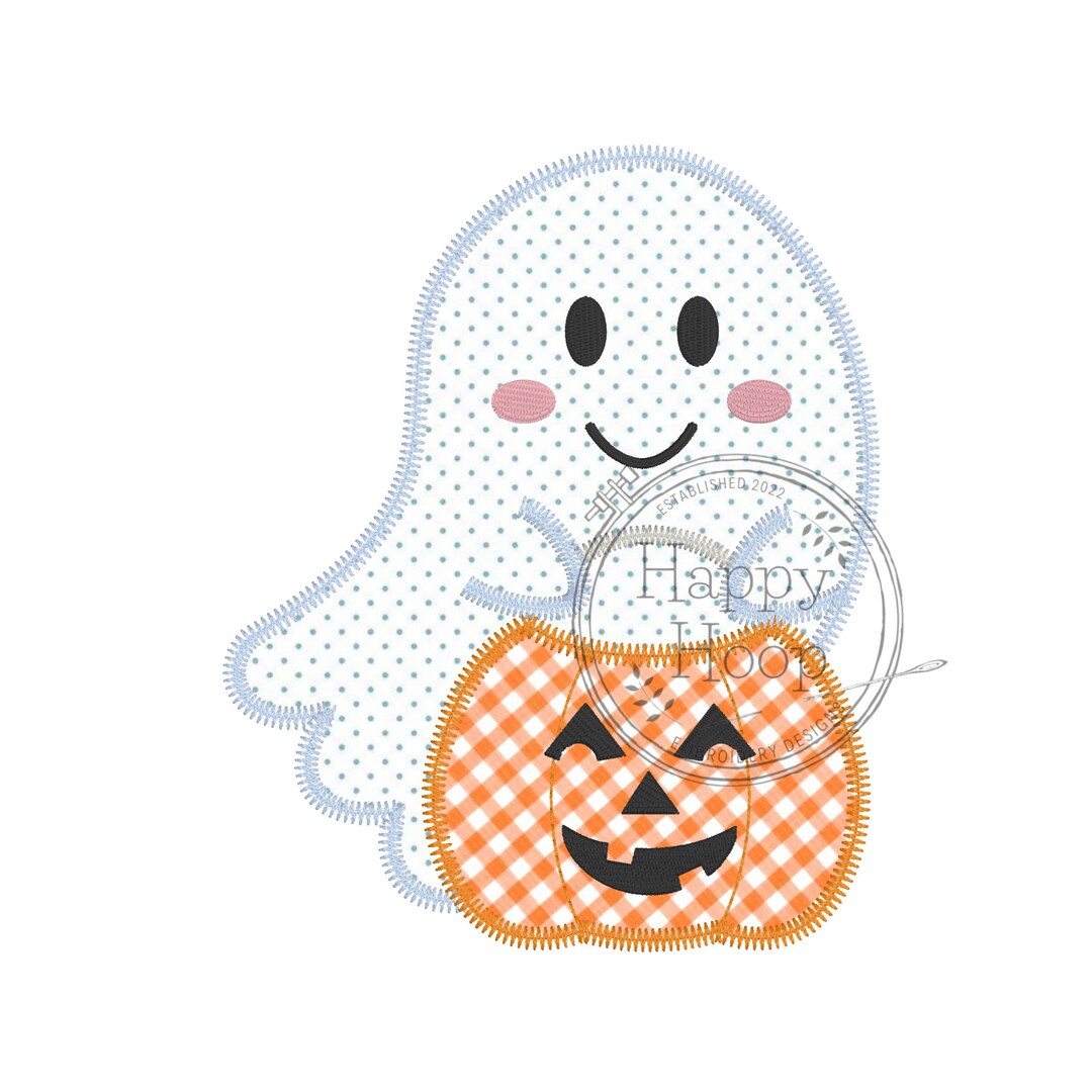 Trick or Treat Ghost With Jack O Lantern, Boy Ghost Applique Design ...