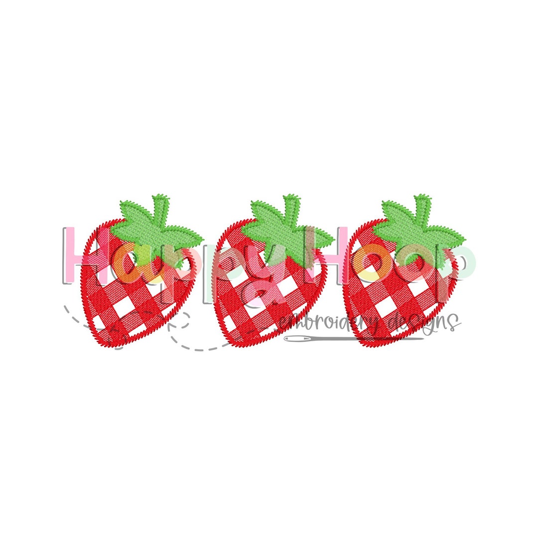 Gingham Sketch Strawberries, Gingham Strawberry Trio Design, Strawberry ...