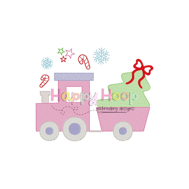 Christmas Spirit Train Sketch Fill Embroidery Design, Sketch Christmas ...