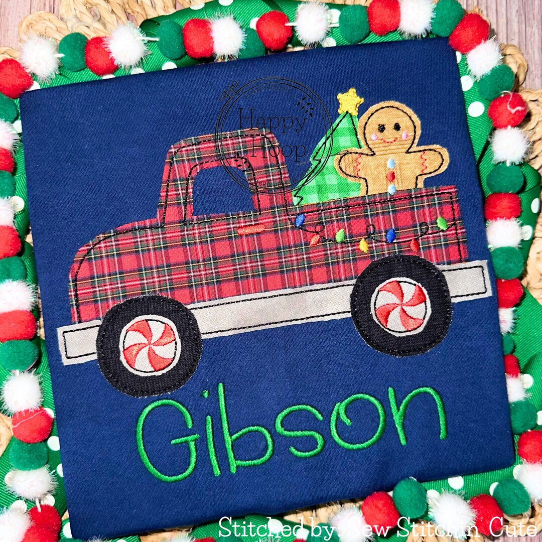Gingerbread Christmas Truck Bean Stitch Applique, Gingerbread ...