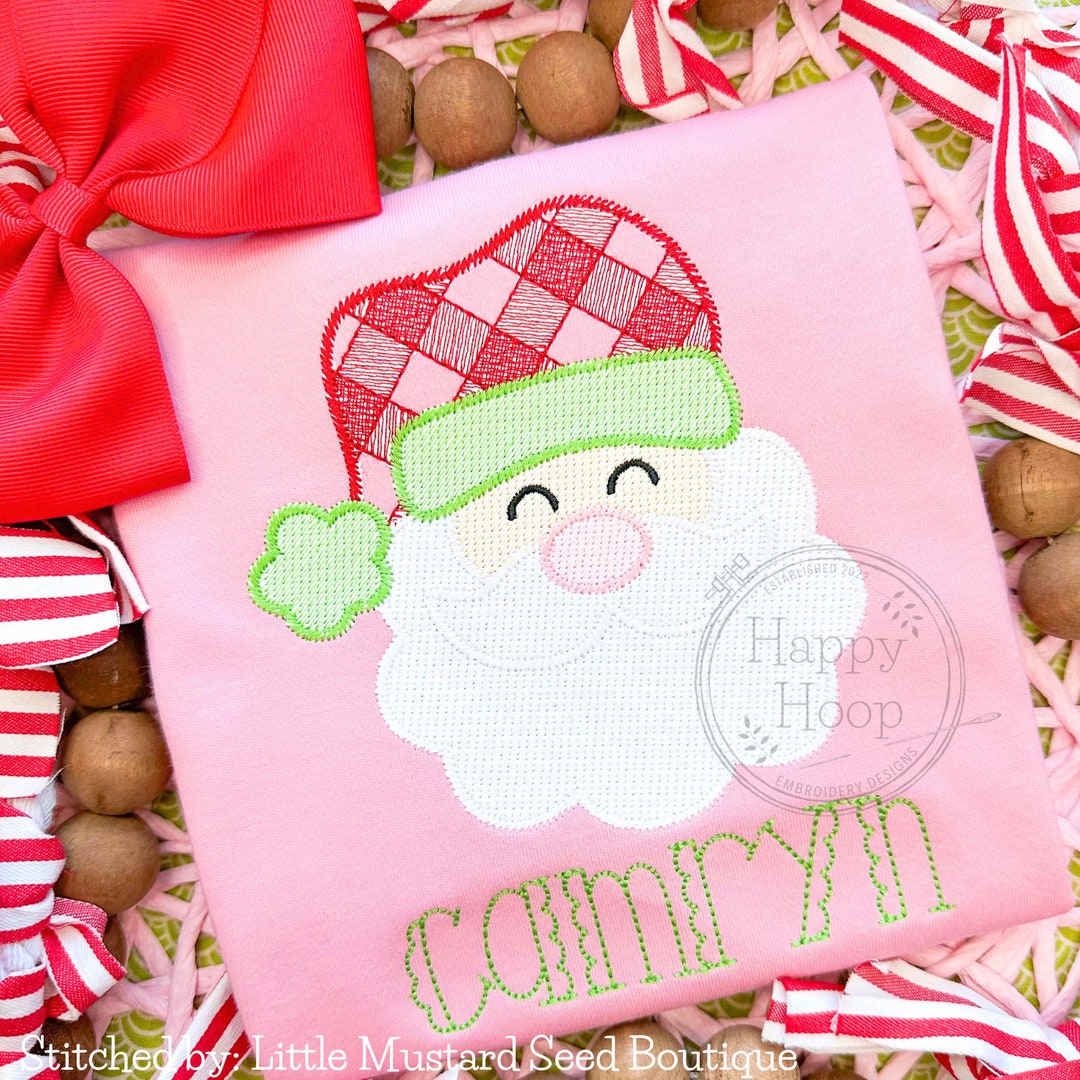 Gingham Santa Embroidery Design, Sketch Fill Santa Claus Design ...