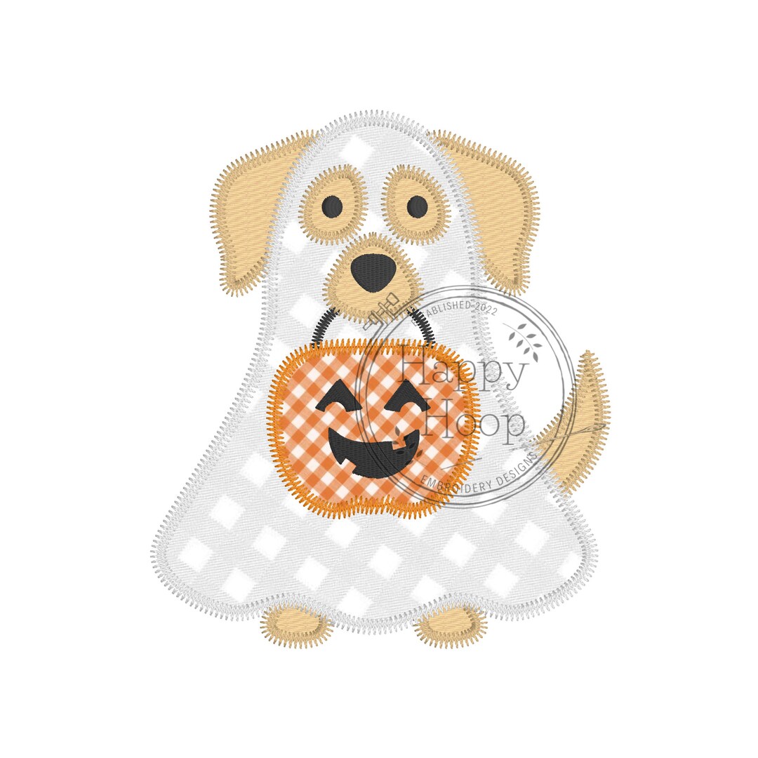 Ghost Dog Zig Zag Applique, Halloween Ghost Dog Applique, Trick or ...