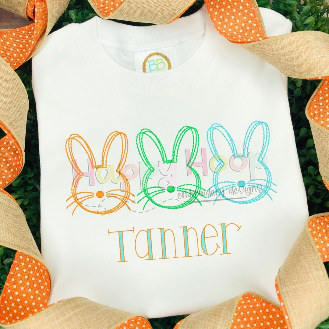 Scribble Bunny Trio With Bows Embroidery Design, Easter Bunny Trio ...