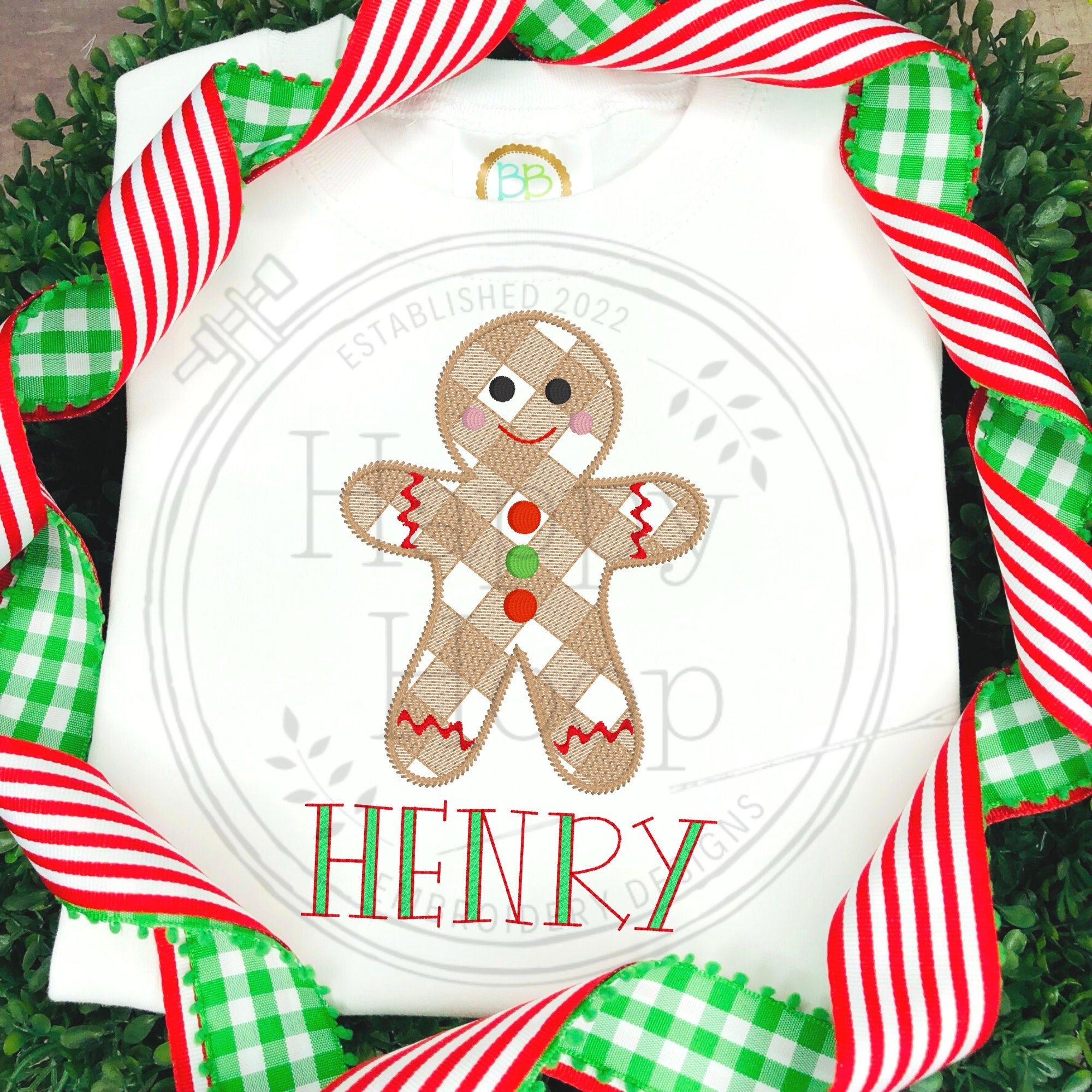 Gingham Gingerbread Embroidery Design, Sketch Gingerbread Design ...