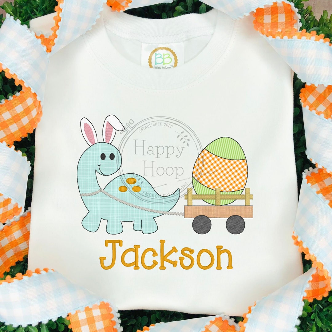 Dino Easter Egg Wagon Bean Stitch Applique, Easter Dinosaur Applique ...