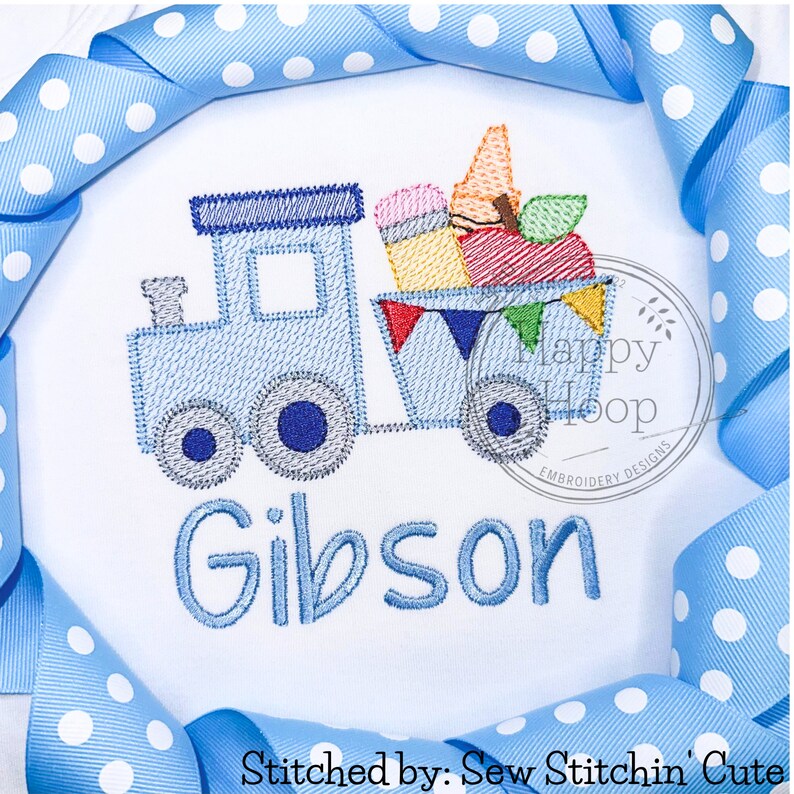 Back to School Train Sketch Fill Design, School Train Embroidery Design ...