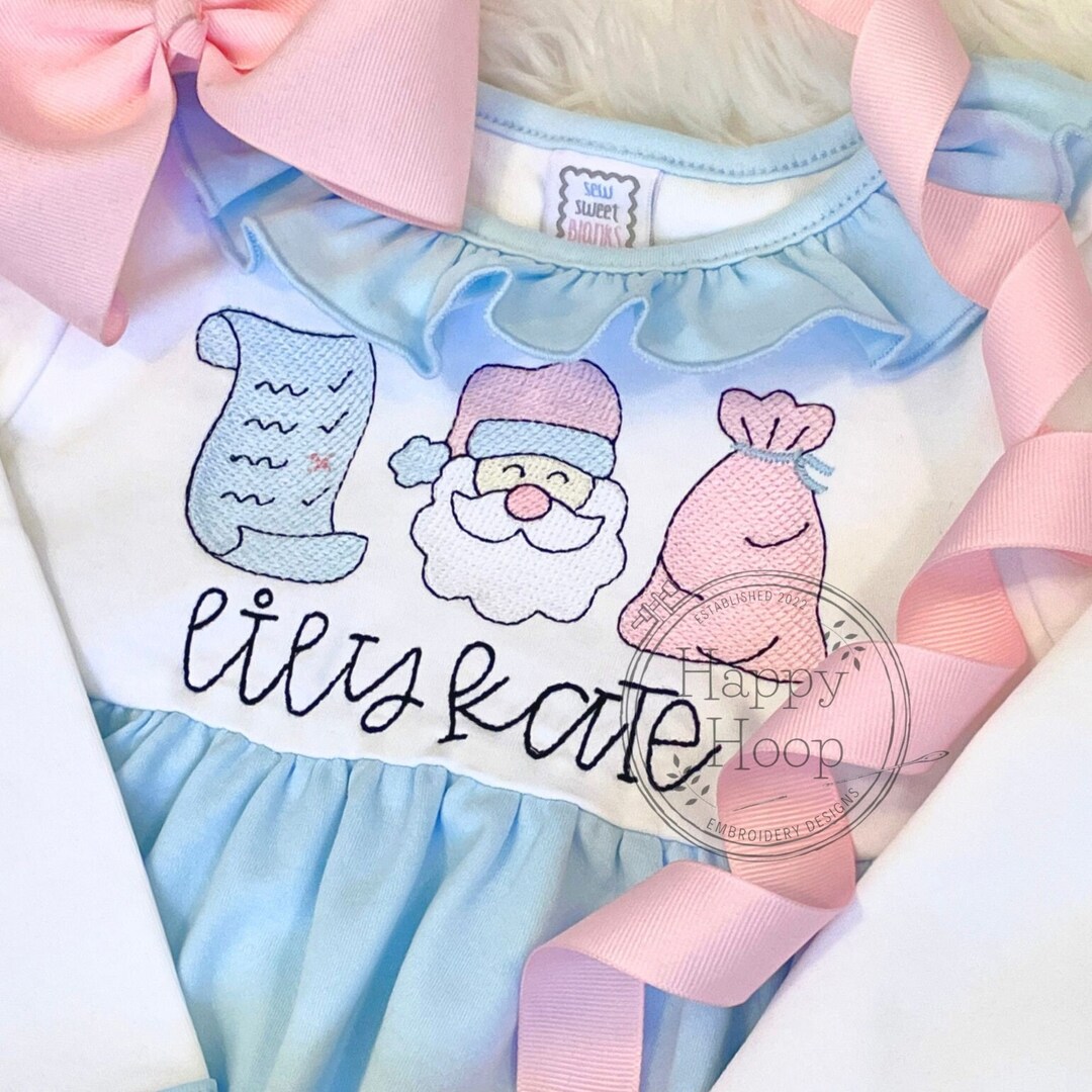 Santa's Checklist Trio Sketch Design, Santa Claus Embroidery Design ...