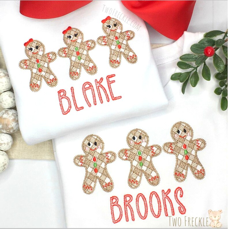 Gingham Gingerbread Trio Boy Girl Gingerbread Embroidery - Etsy
