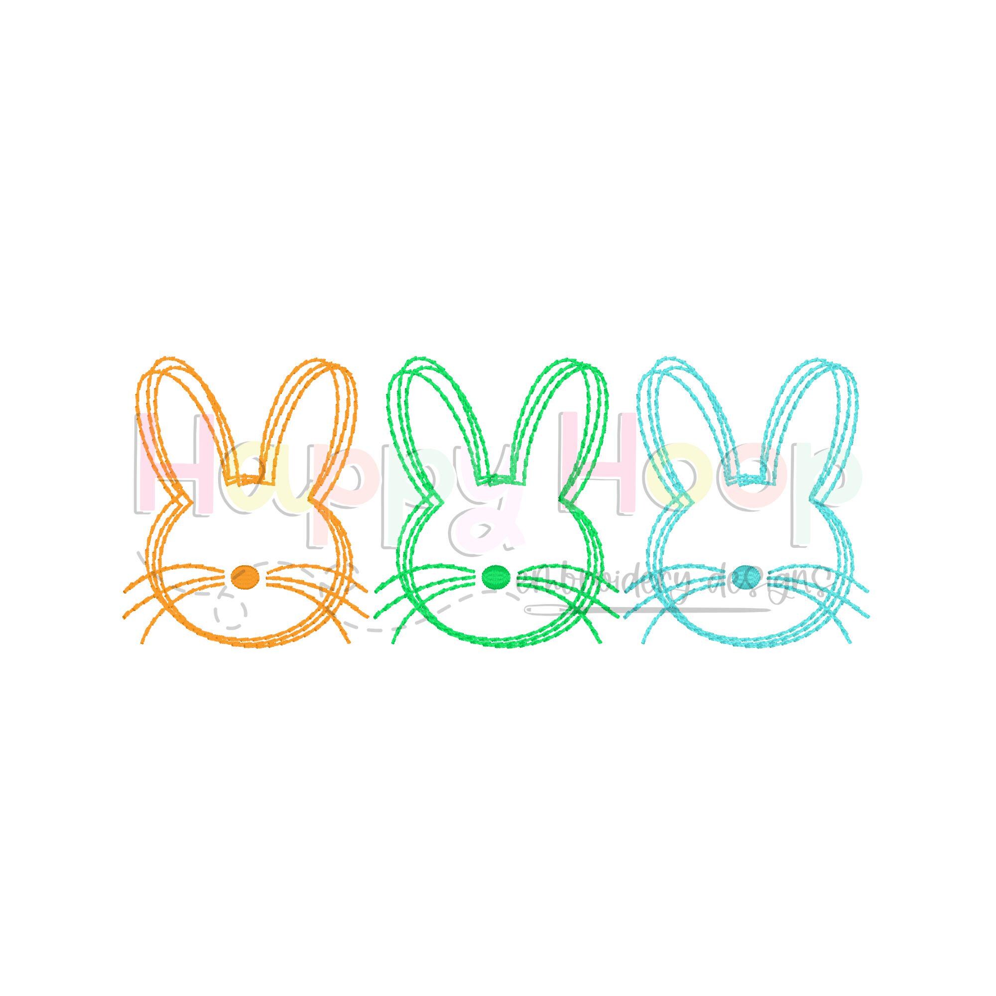 Scribble Bunny Trio Embroidery Design, Easter Bunny Trio Sketch Design ...