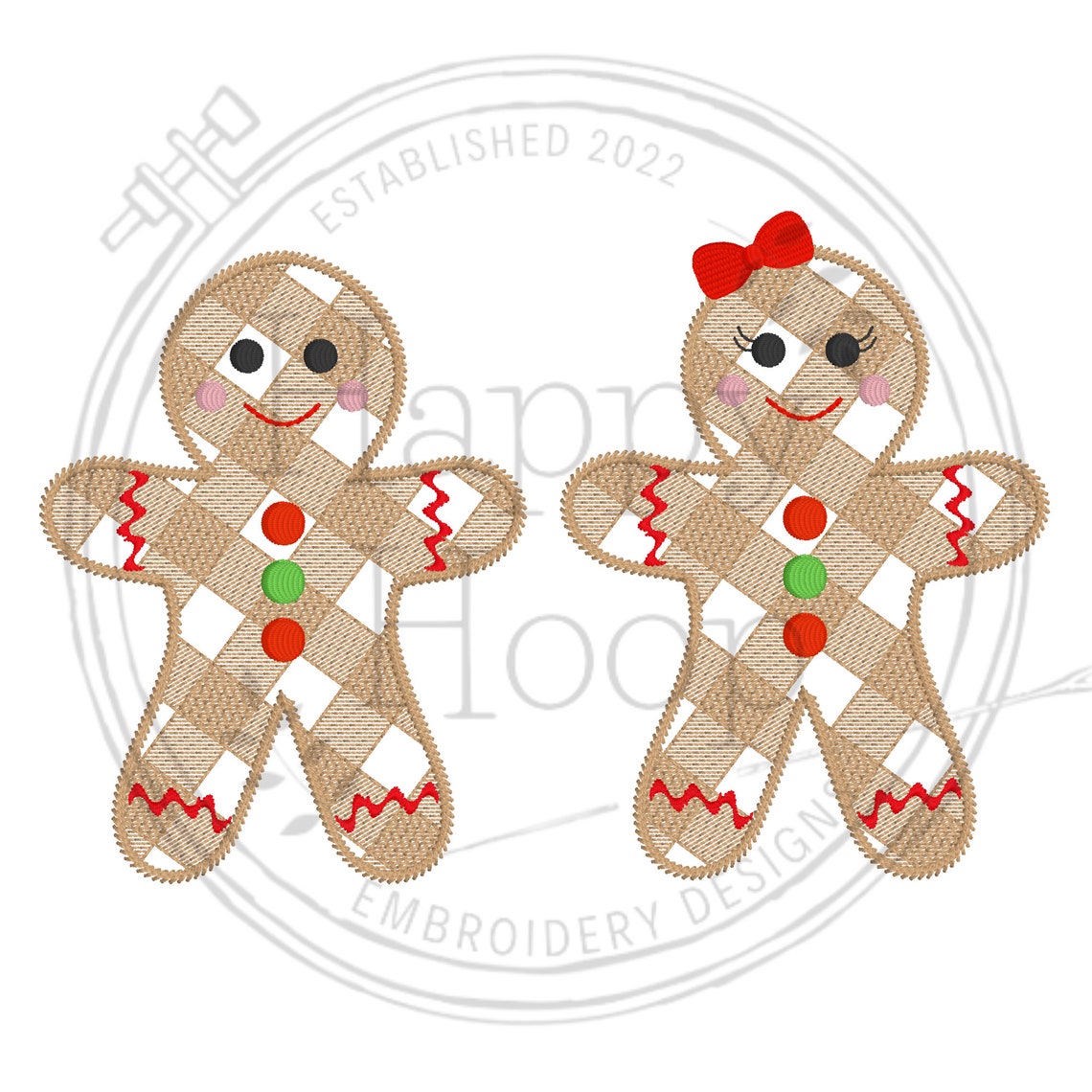 Gingham Gingerbread Embroidery Design, Sketch Gingerbread Design ...