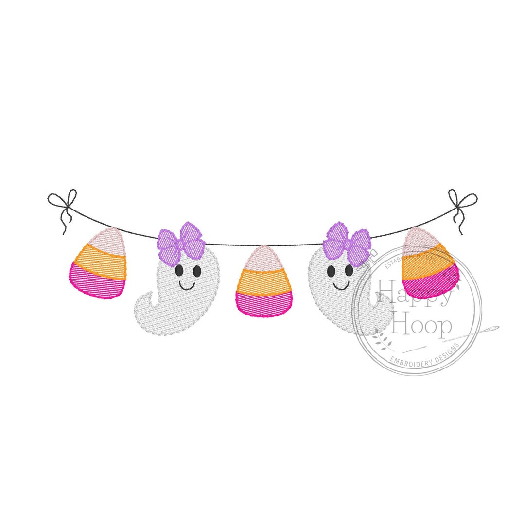 Ghost and Candy Corn Bunting, Girl Ghost With Bows Halloween Bunting ...