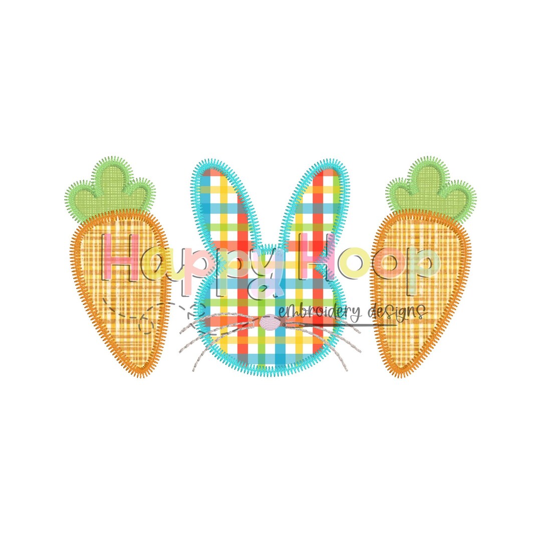 Carrots and Bunny Trio Zig Zag Stitch Applique, Easter Bunny Trio ...