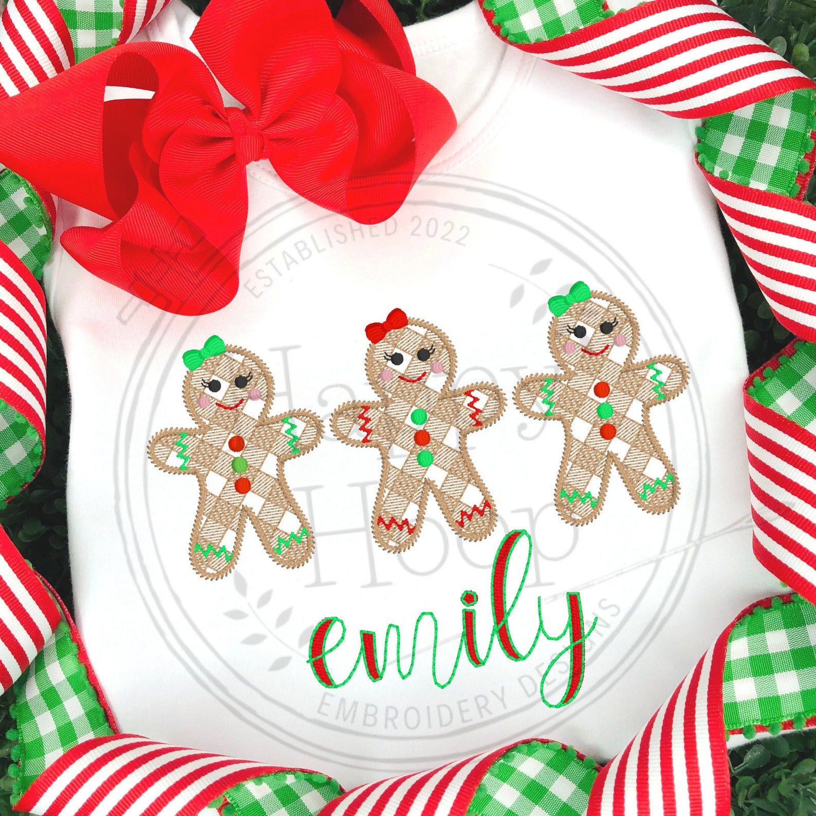 Gingham Gingerbread Trio Boy Girl Gingerbread Embroidery - Etsy