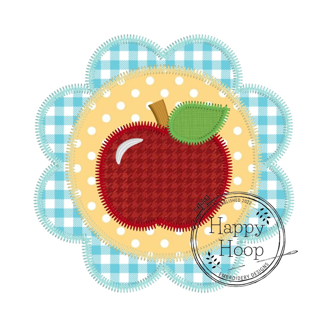 Scallop Patch Apple Applique, Back to School Embroidery Design, Apple ...