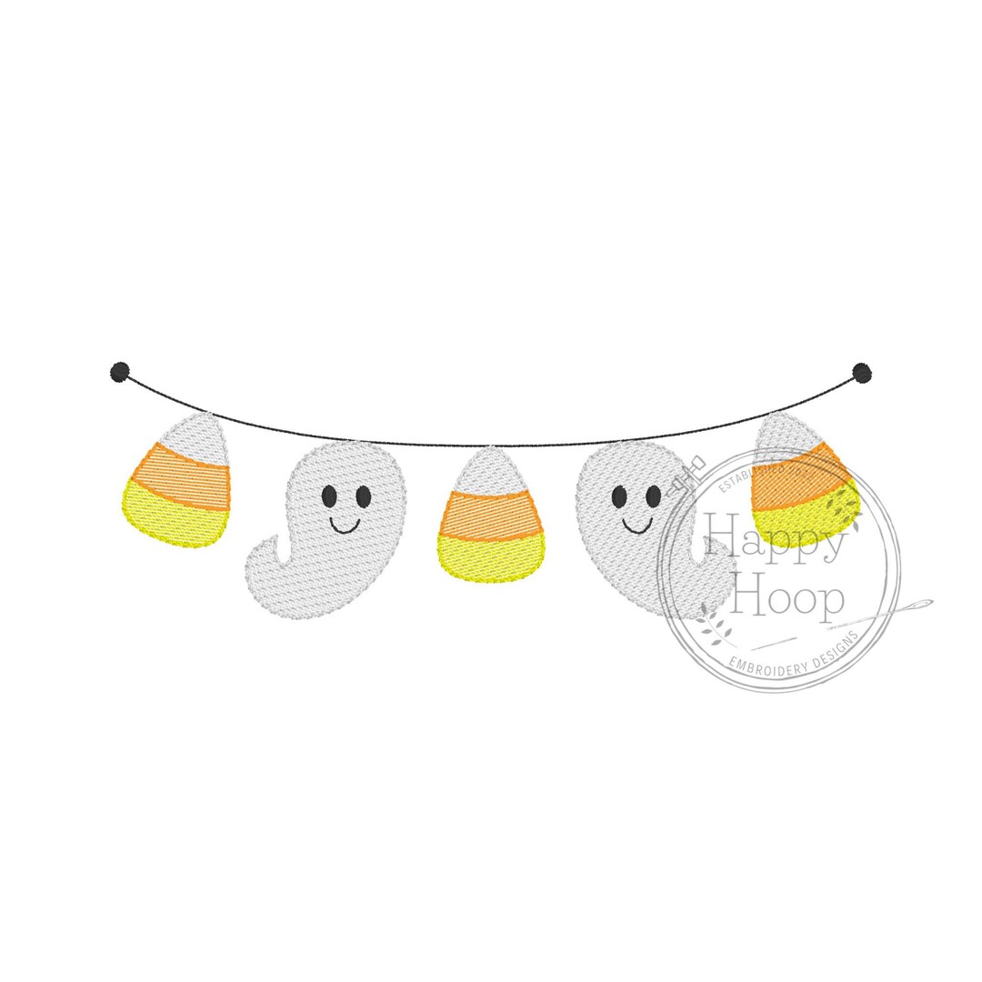 Ghost and Candy Corn Bunting, Boy Ghost Halloween Bunting Embroidery ...