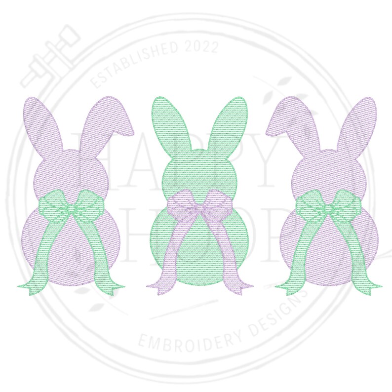 Bunny Trio Sketch Embroidery Design, Bunny Trio With Long Bows ...