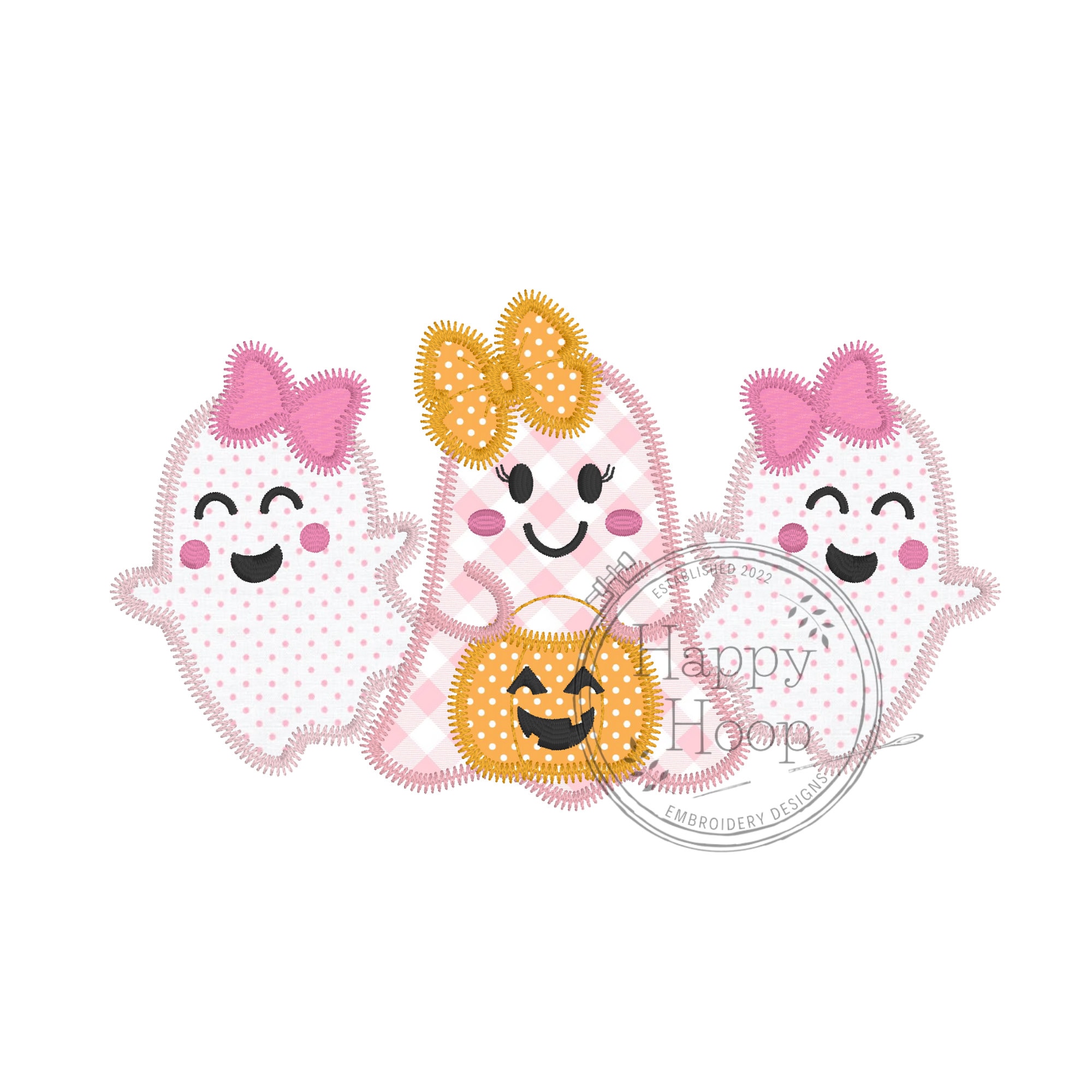Girly Ghosts Zig Zag Applique, Trick or Treat Ghost Trio, Girl Ghost ...
