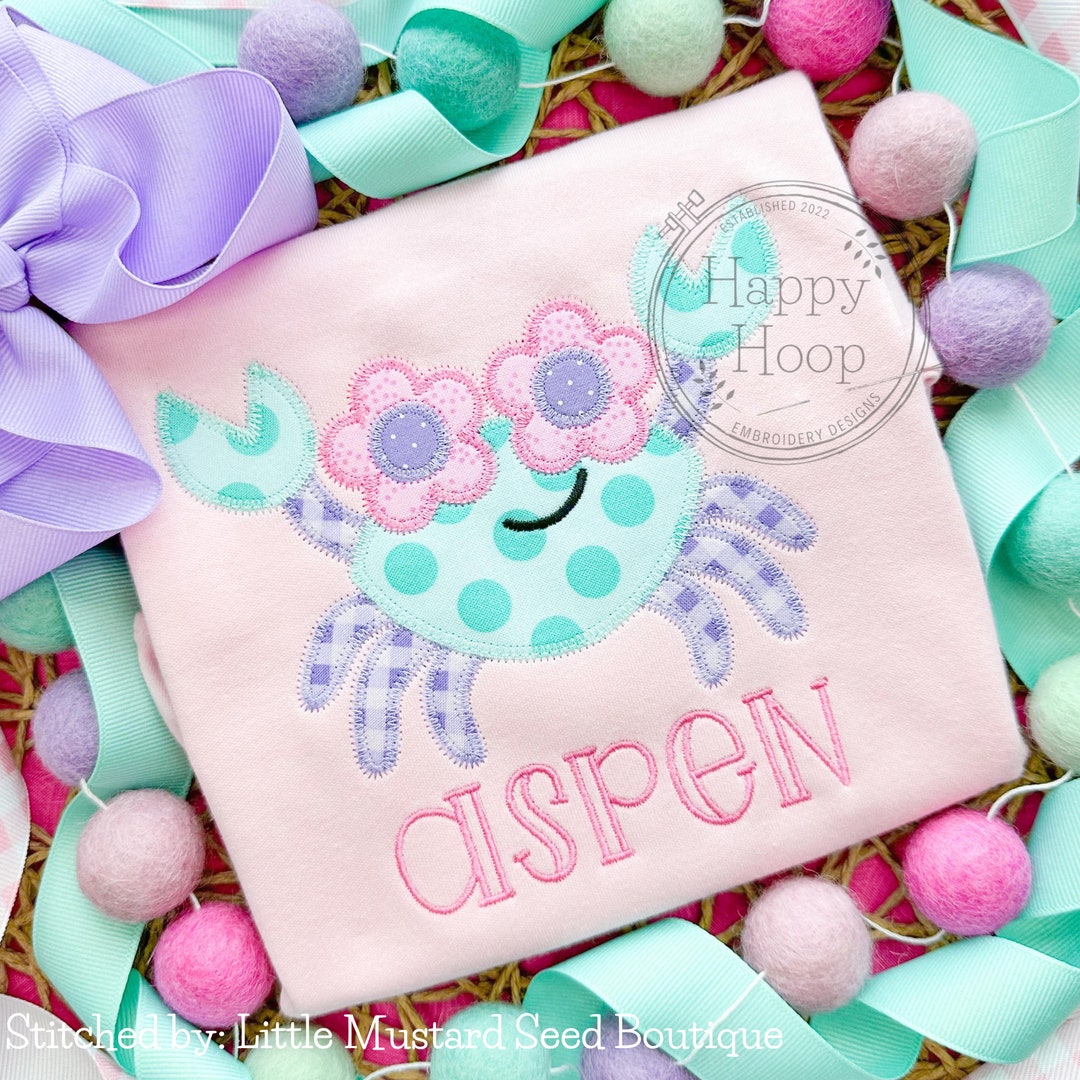 Groovy Crab Zig Zag Stitch Applique, Girly Crab Applique, Summer Crab ...