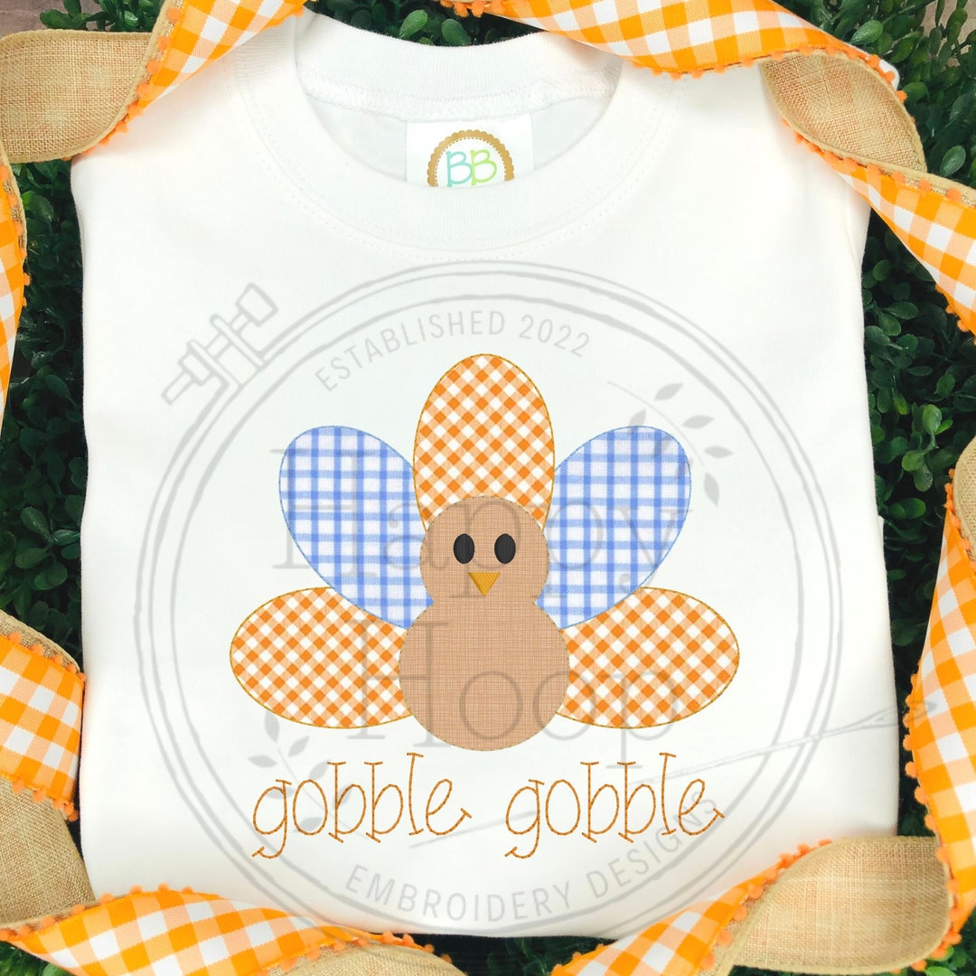 Thanksgiving Turkey Bean Stitch Applique, Quick Stitch Turkey Applique Design, Thanksgiving ...