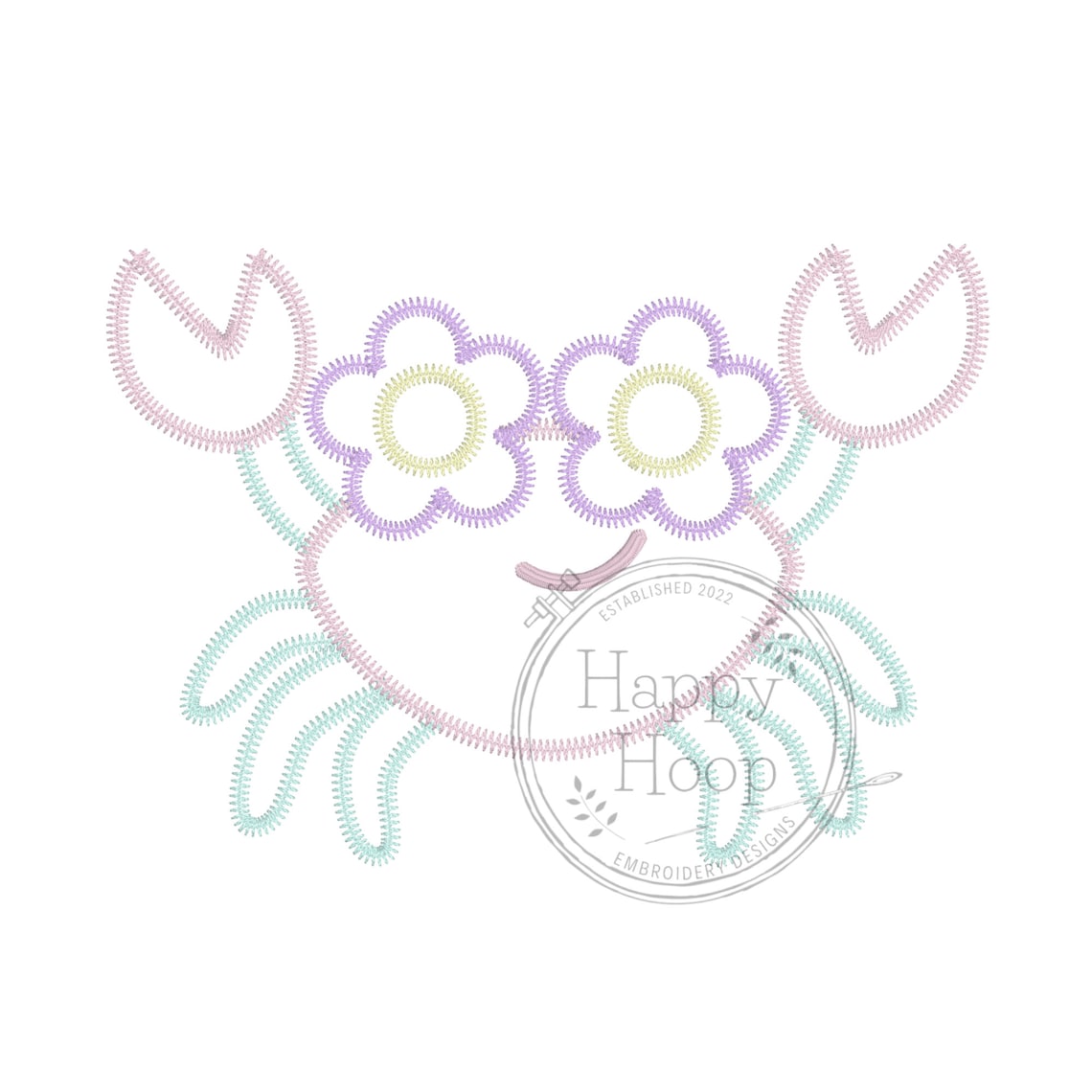 Groovy Crab Zig Zag Stitch Applique, Girly Crab Applique, Summer Crab ...
