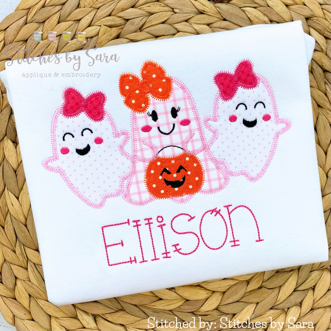 Girly Ghosts Zig Zag Applique, Trick or Treat Ghost Trio, Girl Ghost ...