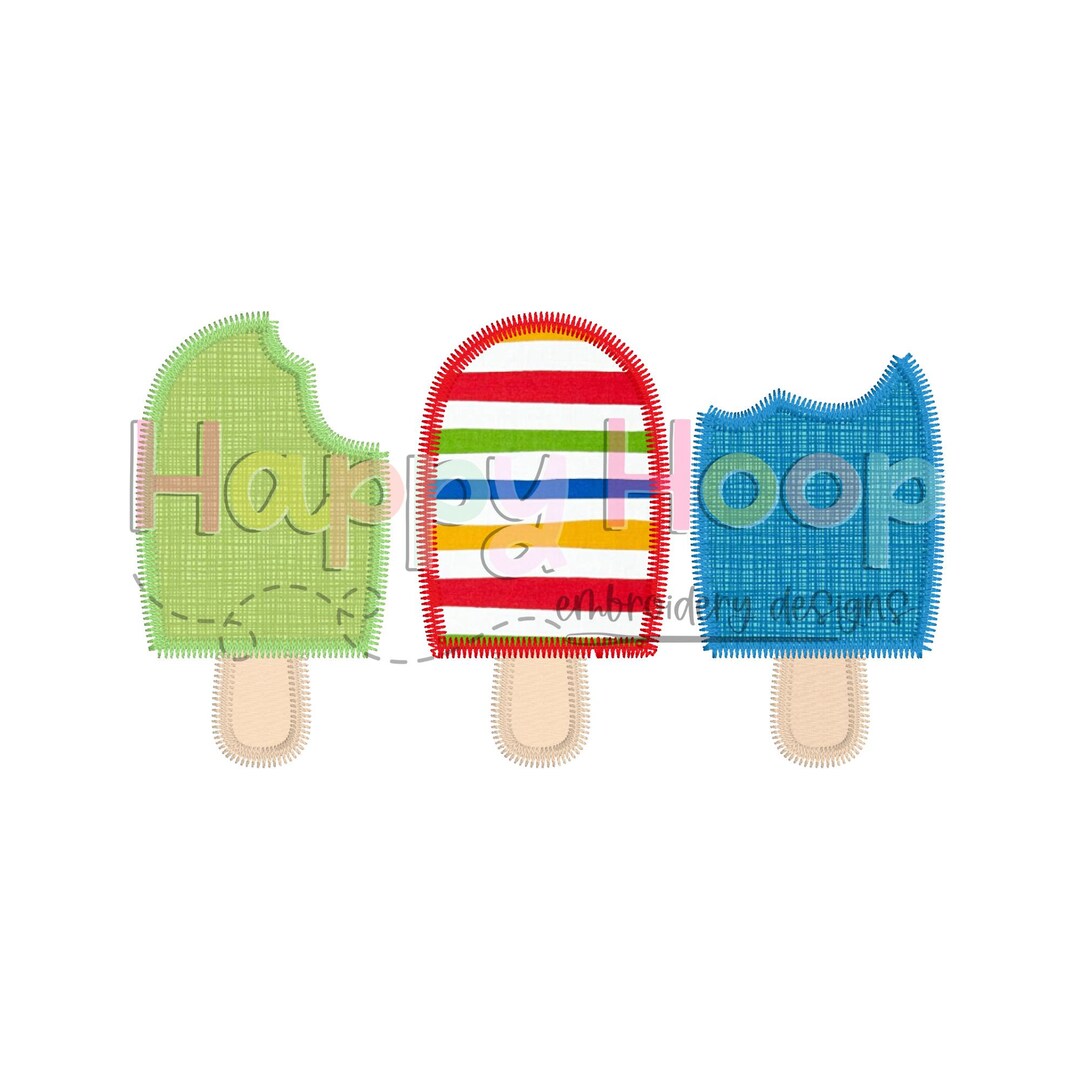 Bit Popsicle Trio Zig Zag Stitch Applique, Ice Cream Trio Embroidery ...