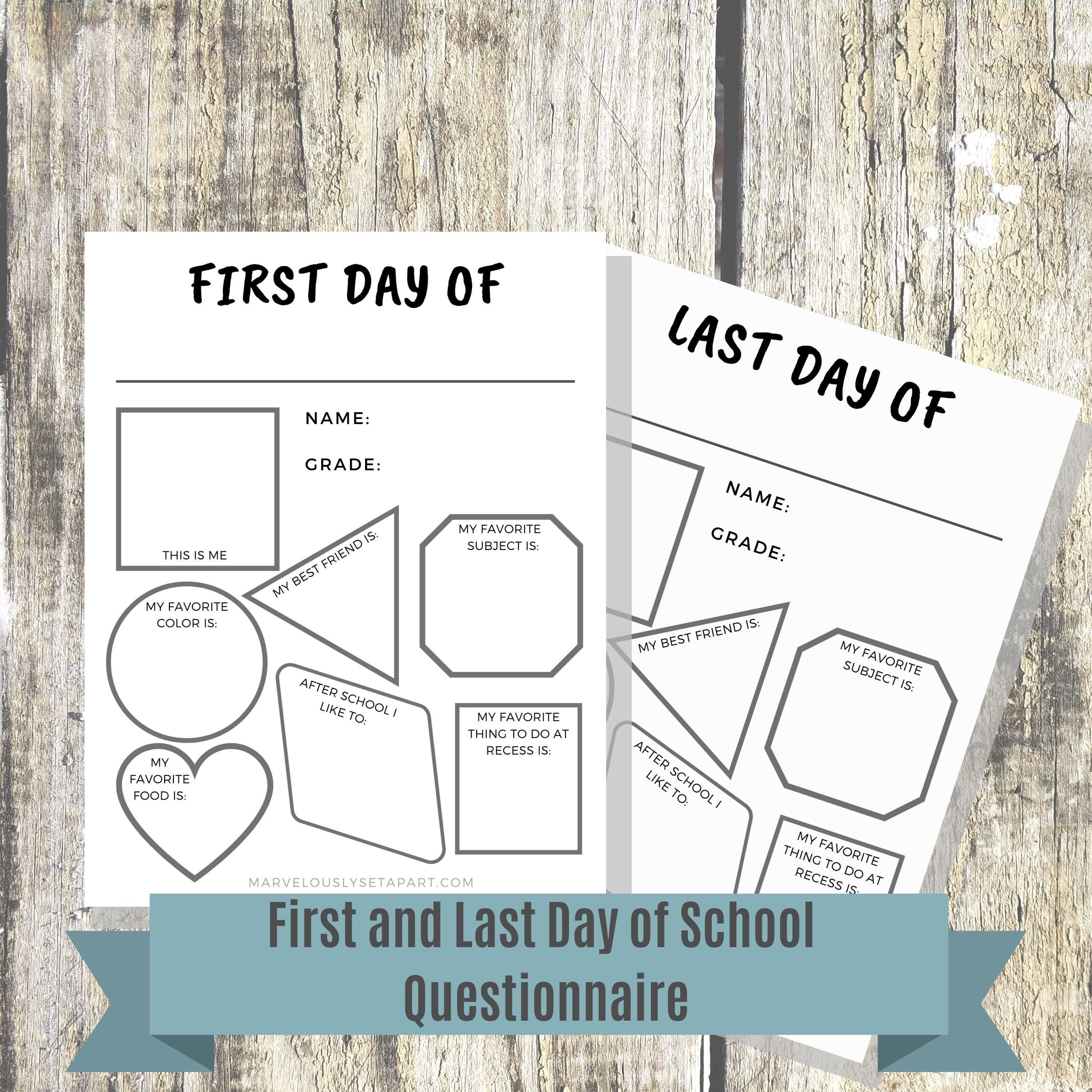 First and Last Day of School Questionnaire Printable, First Day of ...