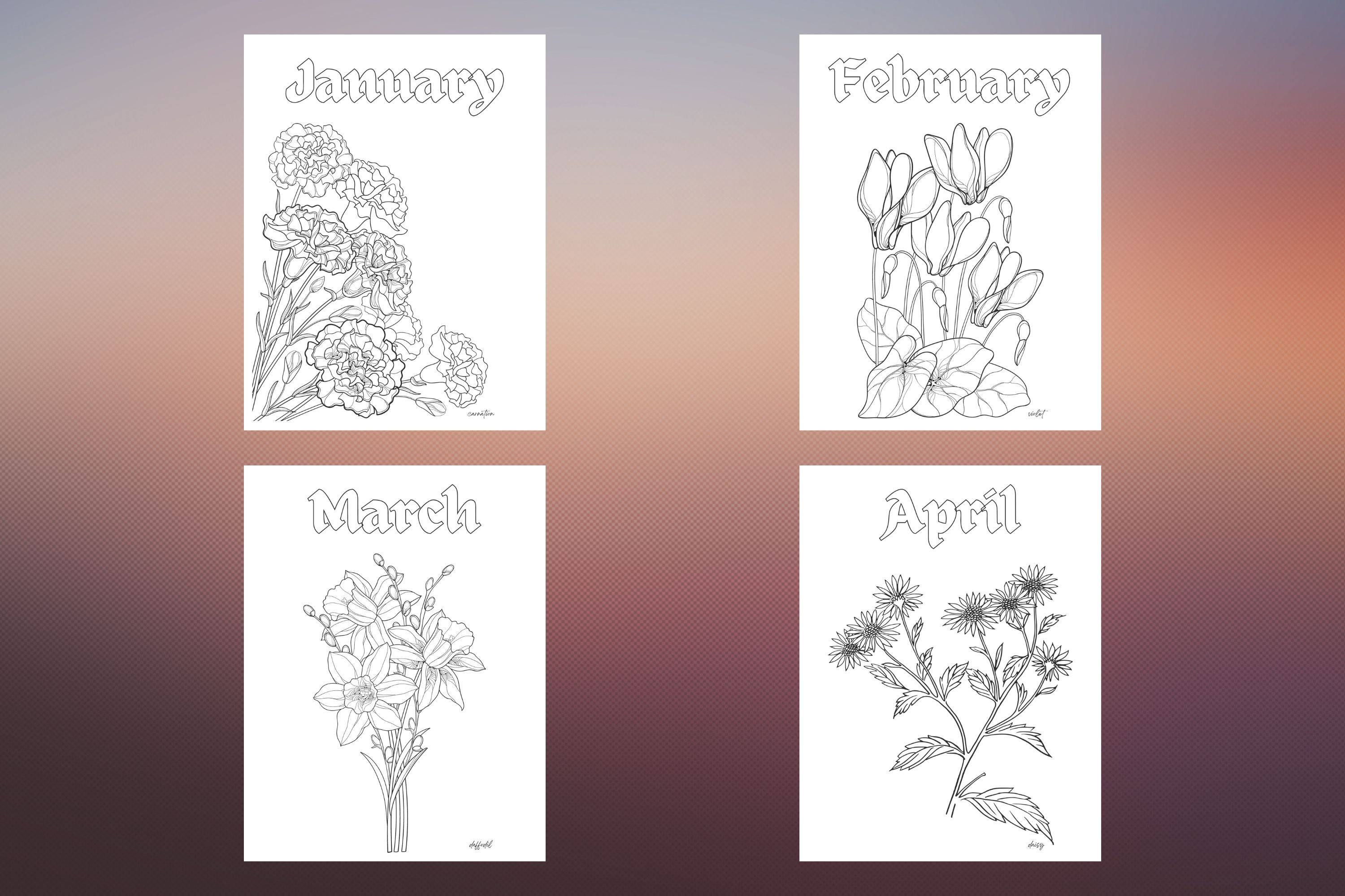 Flowers of the Month Coloring Pages Printable - Etsy