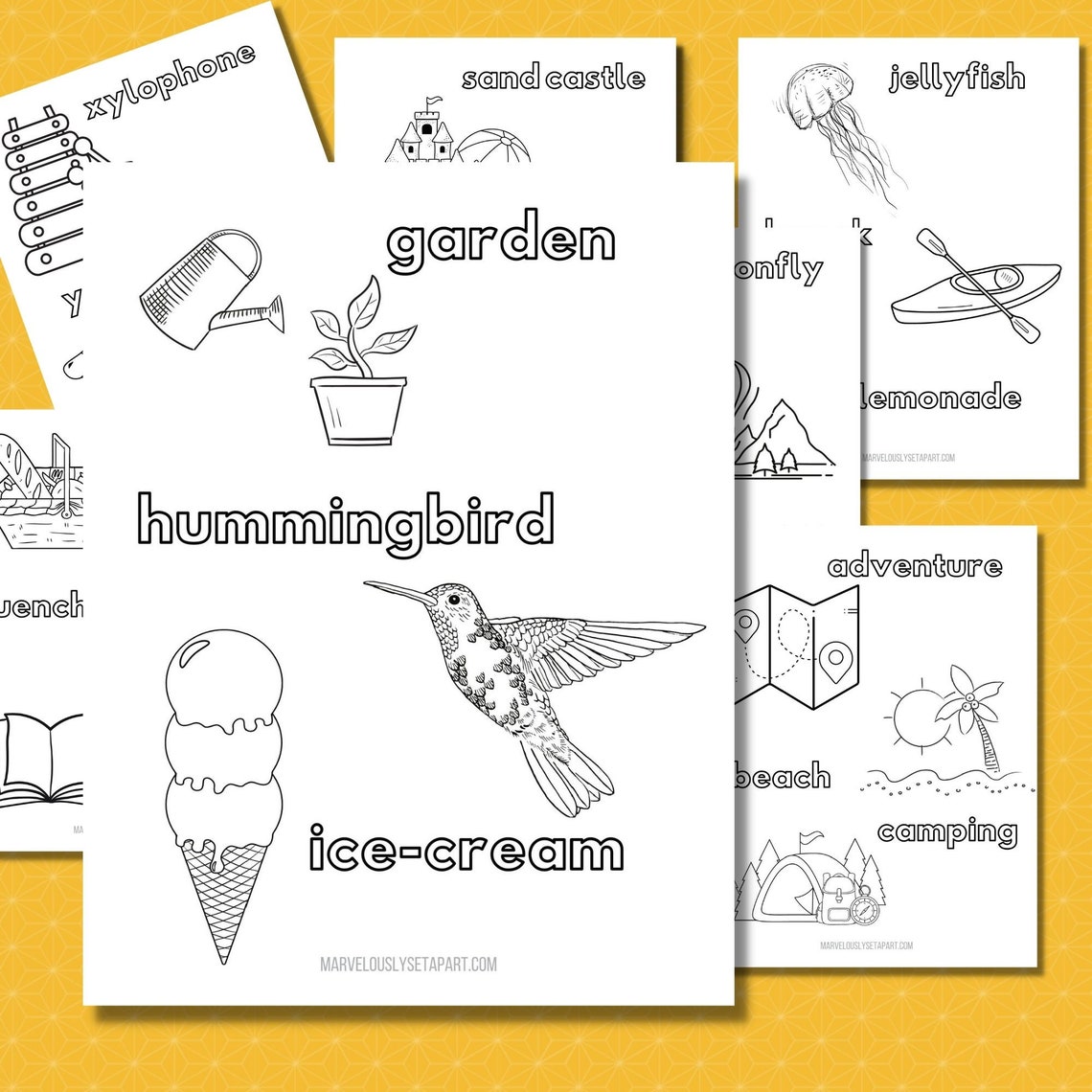 Kids Coloring Pages of Summertime Words in Alphabetical Order, Alphabet ...