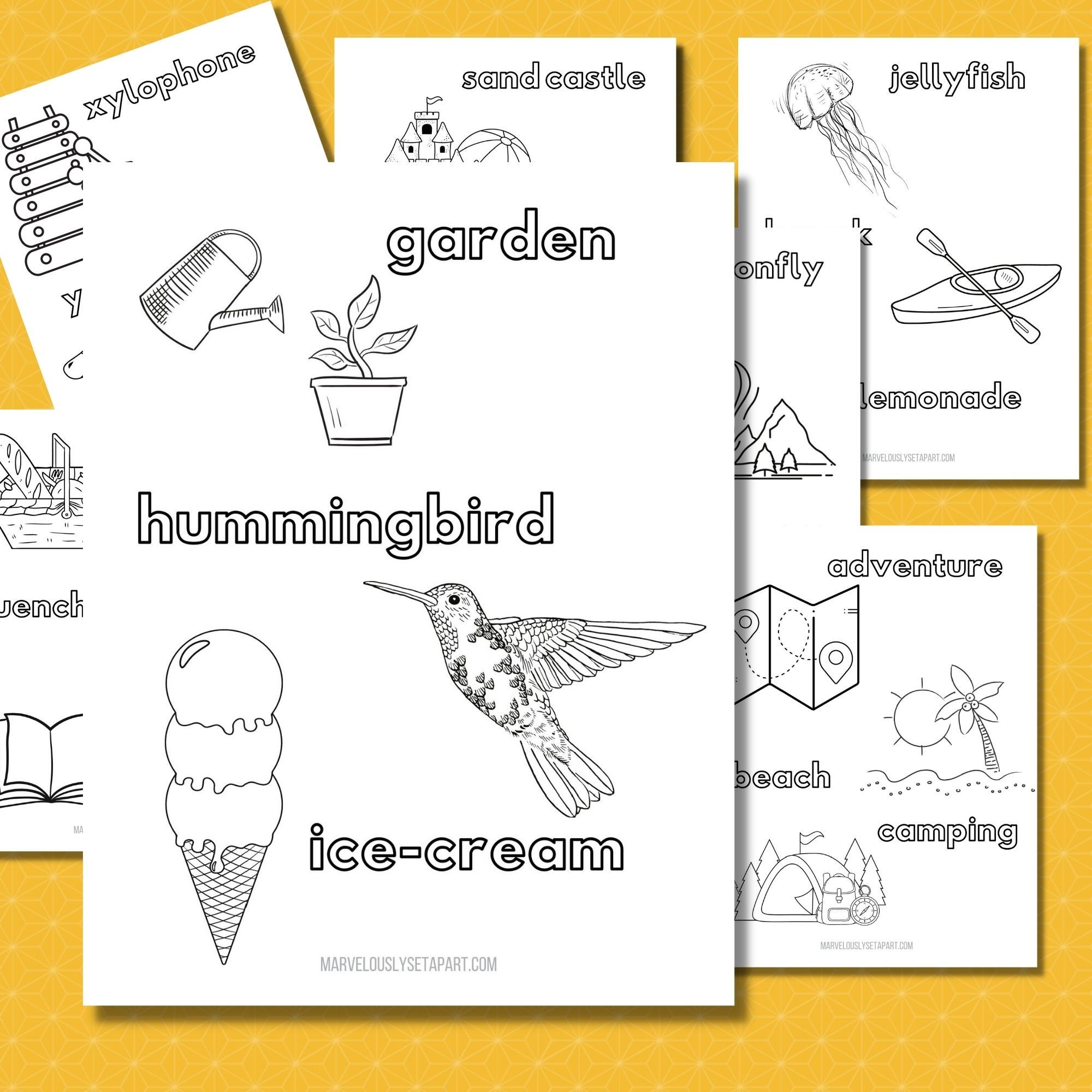 Kids Coloring Pages of Summertime Words in Alphabetical Order, Alphabet ...
