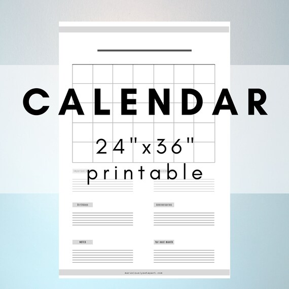 Large Blank Calendar Printable Minimalist Calendar Custom | Etsy