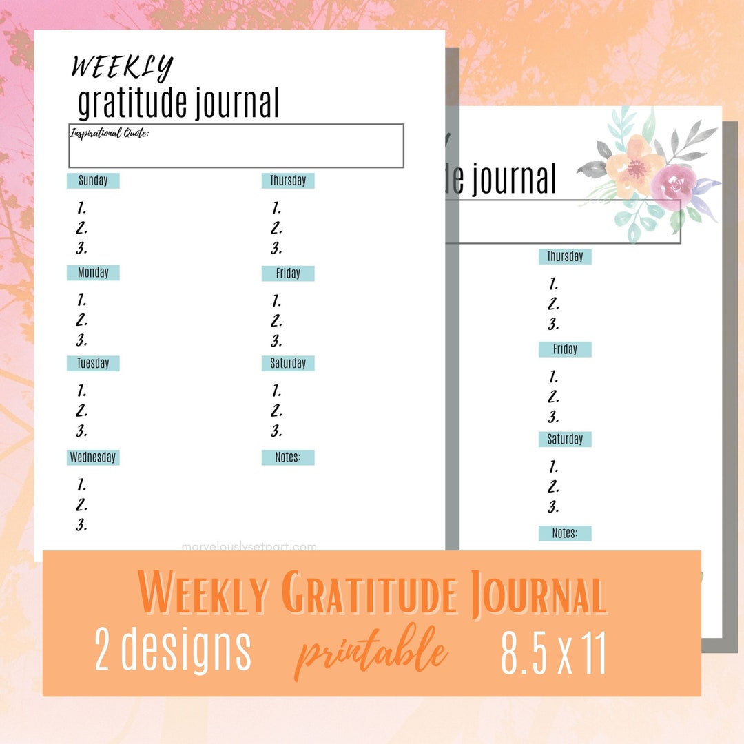 Gratitude Journal Printable PDF, Weekly Gratitude Journal, Journal - Etsy
