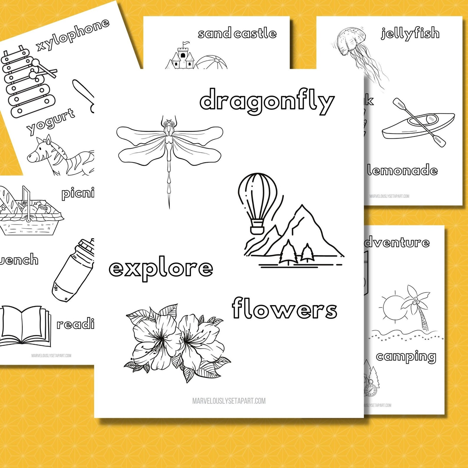 Kids Coloring Pages of Summertime Words in Alphabetical Order, Alphabet ...