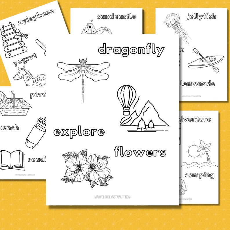 Kids Coloring Pages of Summertime Words in Alphabetical Order, Alphabet ...