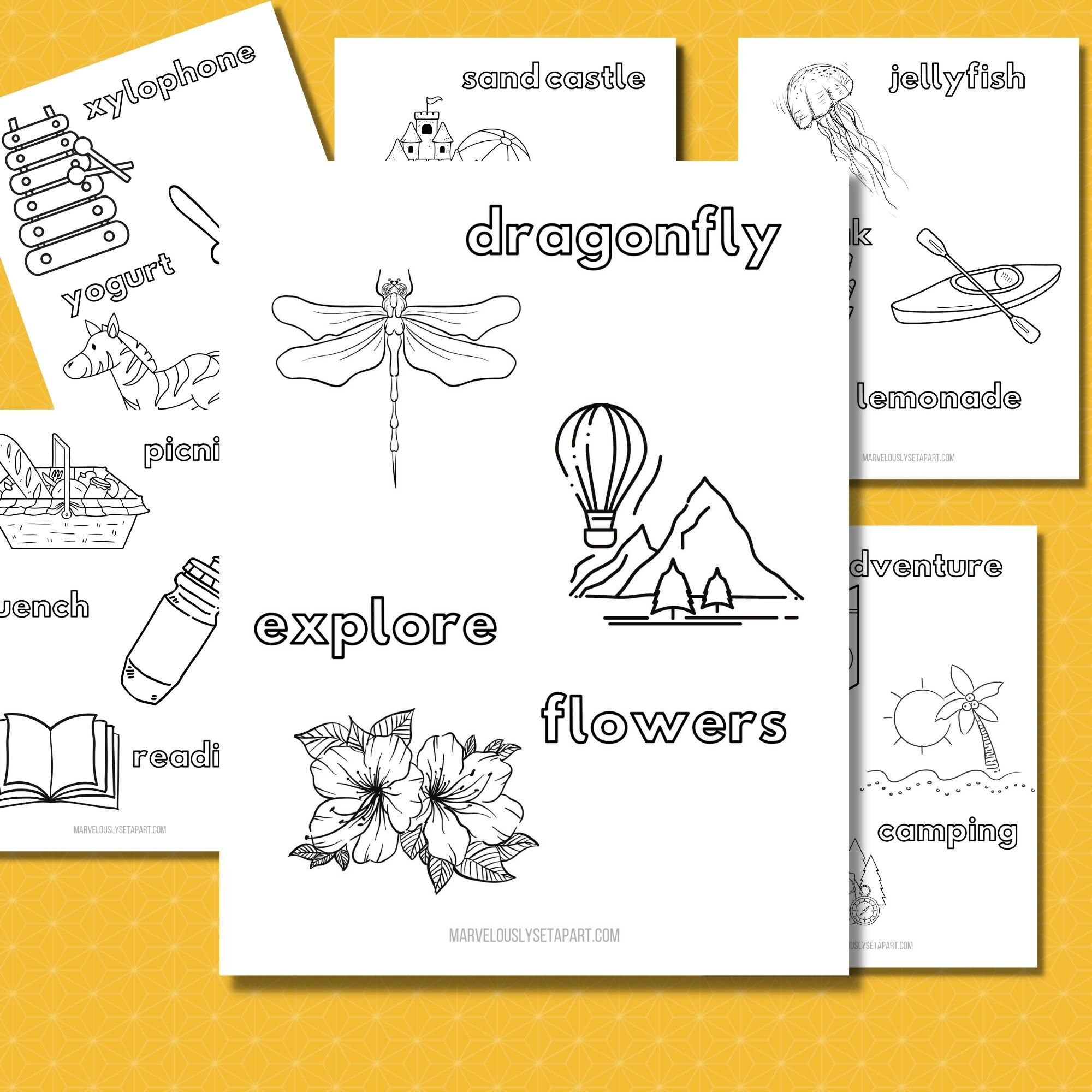 Kids Coloring Pages of Summertime Words in Alphabetical Order, Alphabet ...