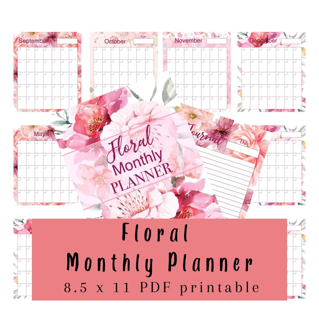 Monthly Planner, Floral Monthly Planner Printable Undated, Digital ...