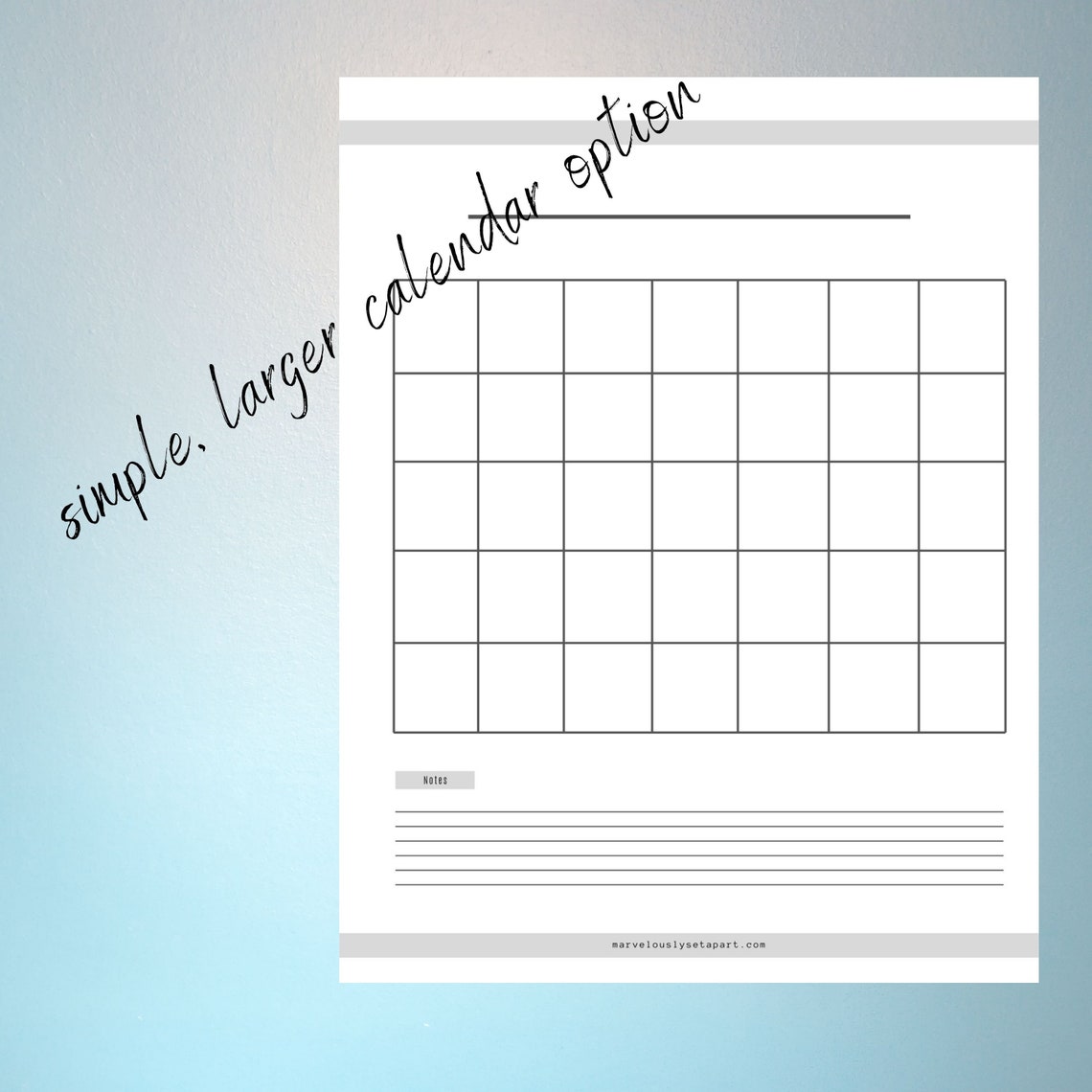 Monthly Calendar, Undated Minimalist Monthly Calendar Printable Month ...