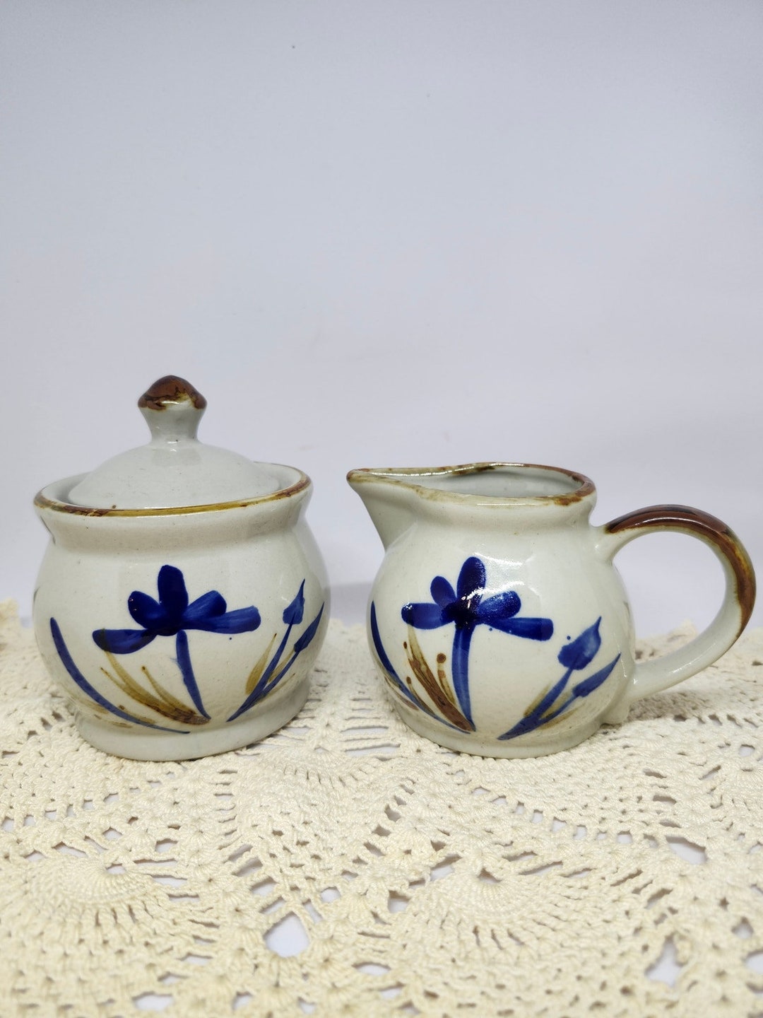 Vintage Hand-painted Floral Sugar and Creamer Stoneware Set Otagiri ...