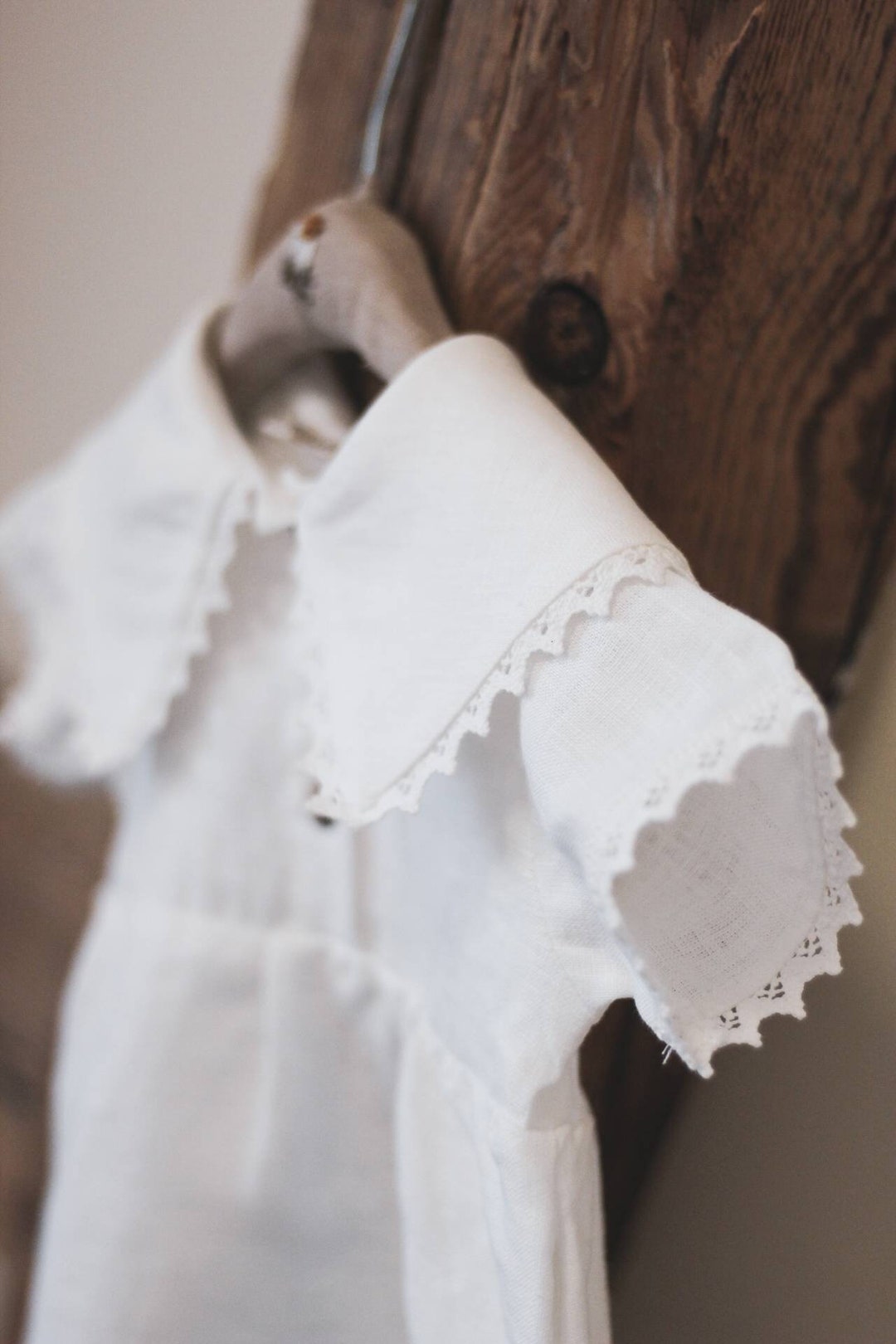 Boho White Linen Christening Dress - Handmade Rustic Baby Girl Clothes ...
