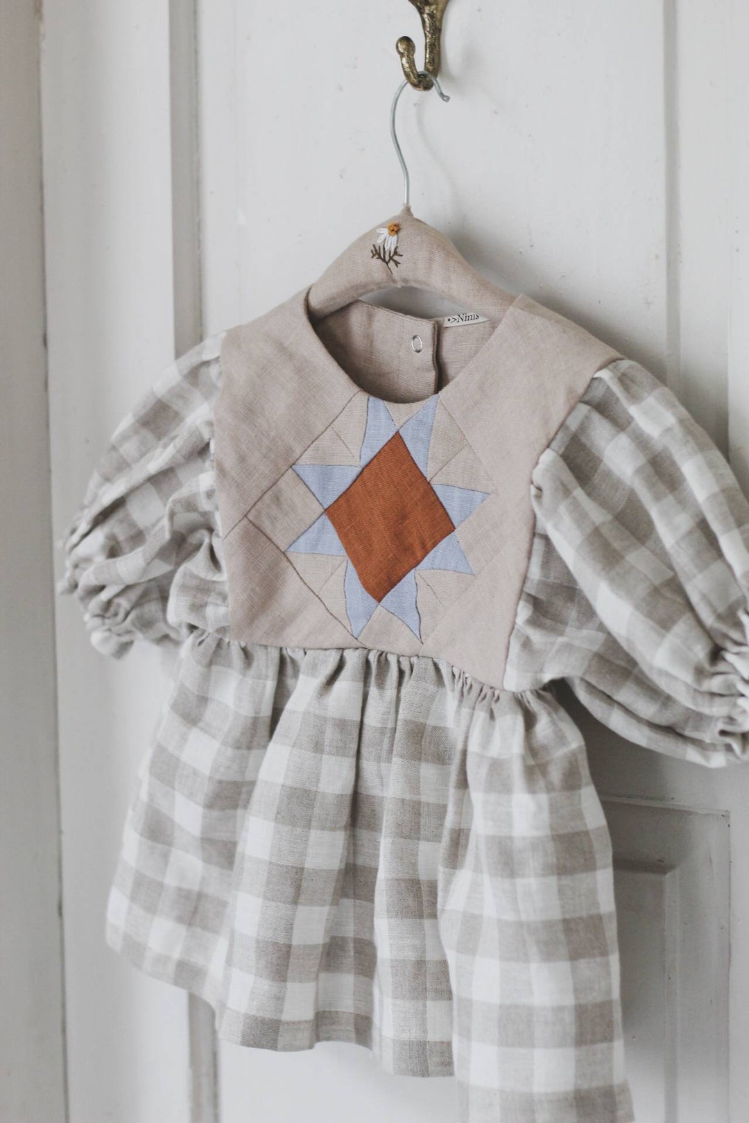 Linen Baby Girl Outfits, Checkered Linen Kids' Blouse, Patchwork Quilt ...