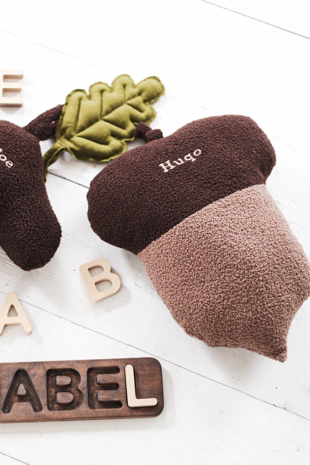 Sherpa Acorn Pillow With Name Embroidery, Acorn Linen Cushion With ...