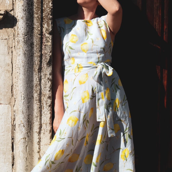 Blue Dress With Lemon Print - Etsy