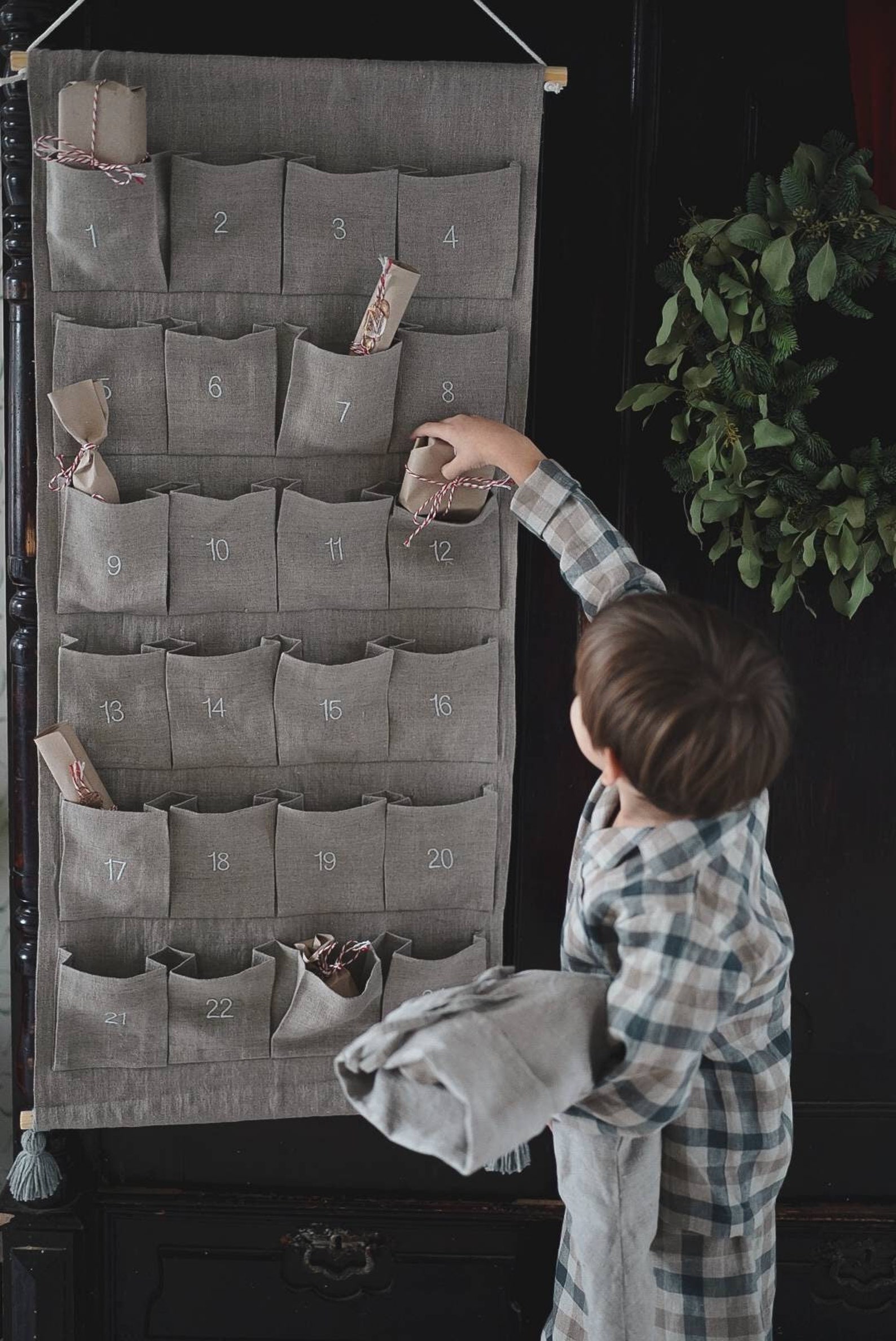 Rustic Advent Calendar / Natural Linen Advent Calendar / Large - Etsy