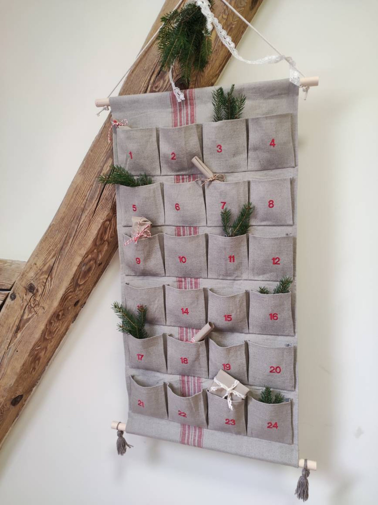 Nordic Style Advent Calendar, Natural Linen Advent Calendar, Large ...