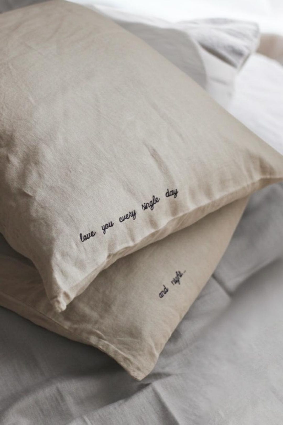 Set of 2 Personalized Linen Pillowcases, Embroidered With Your Text ...
