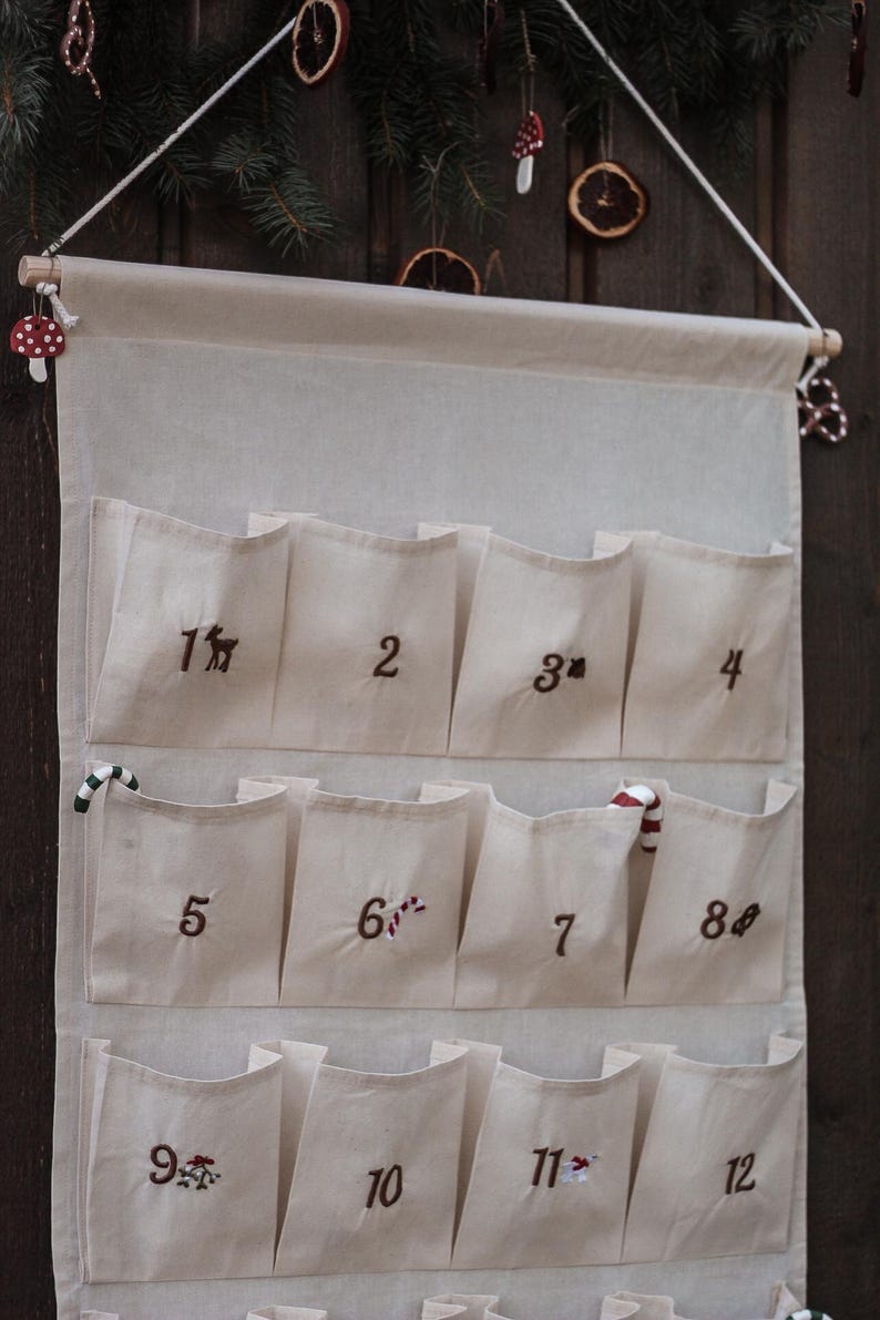 Personalized Embroidered Advent Calendar With Big Pockets, Wall Large ...