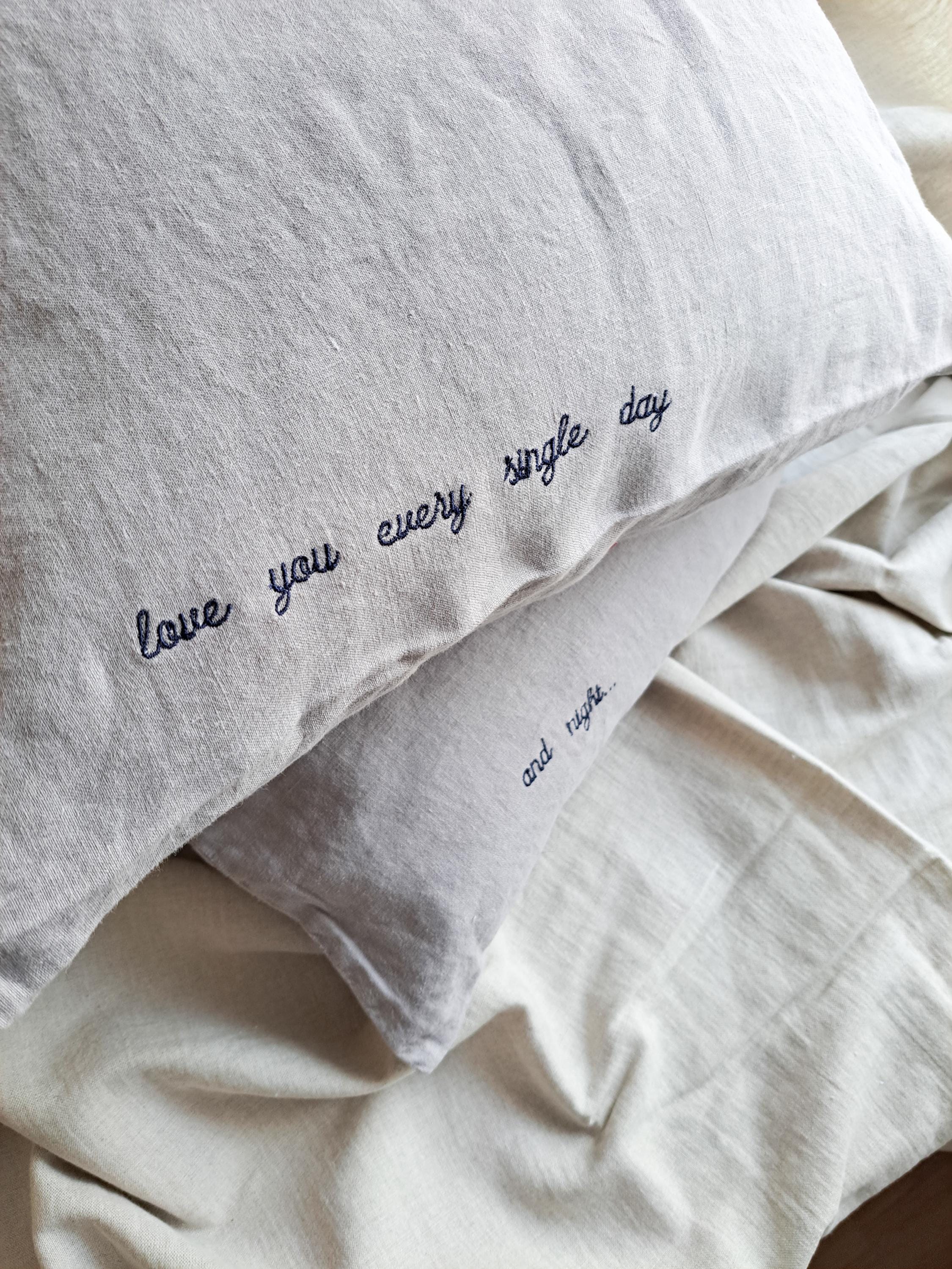 Personalized Linen Pillowcase, Embroidered With Your Text, Romantic ...