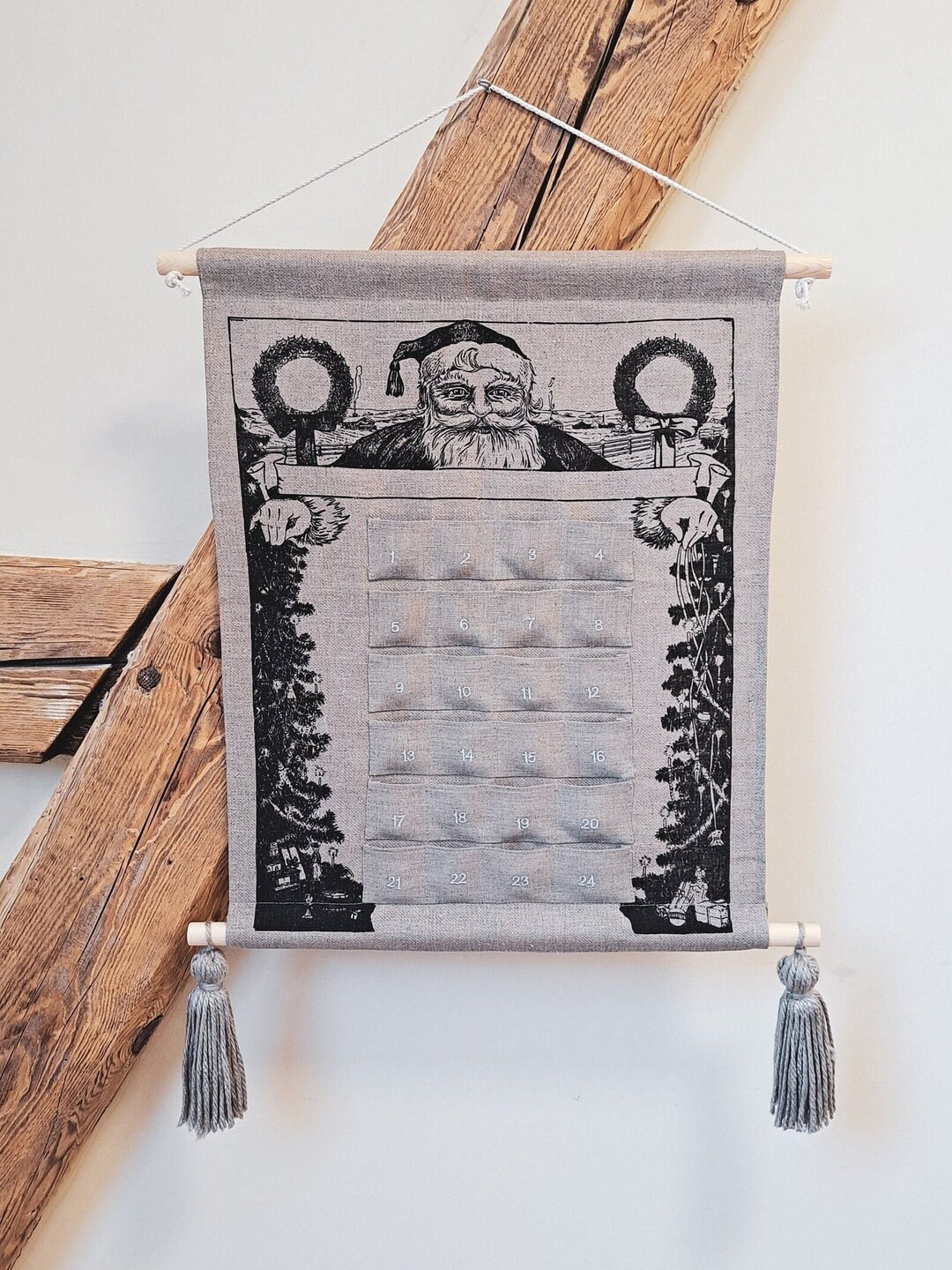 Rustic Advent Calendar, Vintage Linen Christmas Countdown Calendar ...