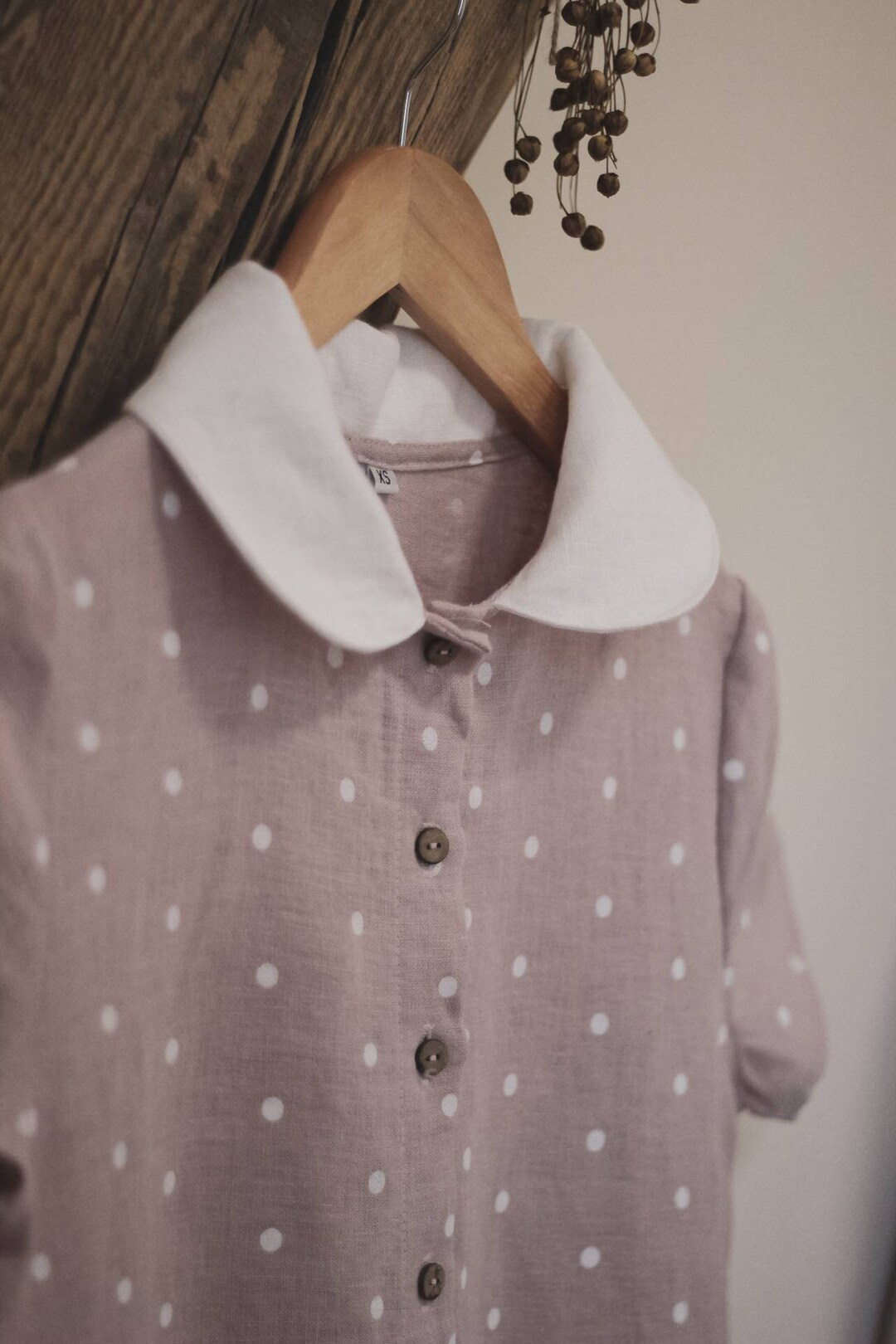 Pink Polka Dots Linen Dress / Vintage Style Linen Dress With Peter Pan ...