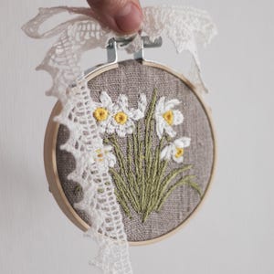 Handmade Easter Embroidered Hoop Art Blooming Daffodils Design, Spring ...